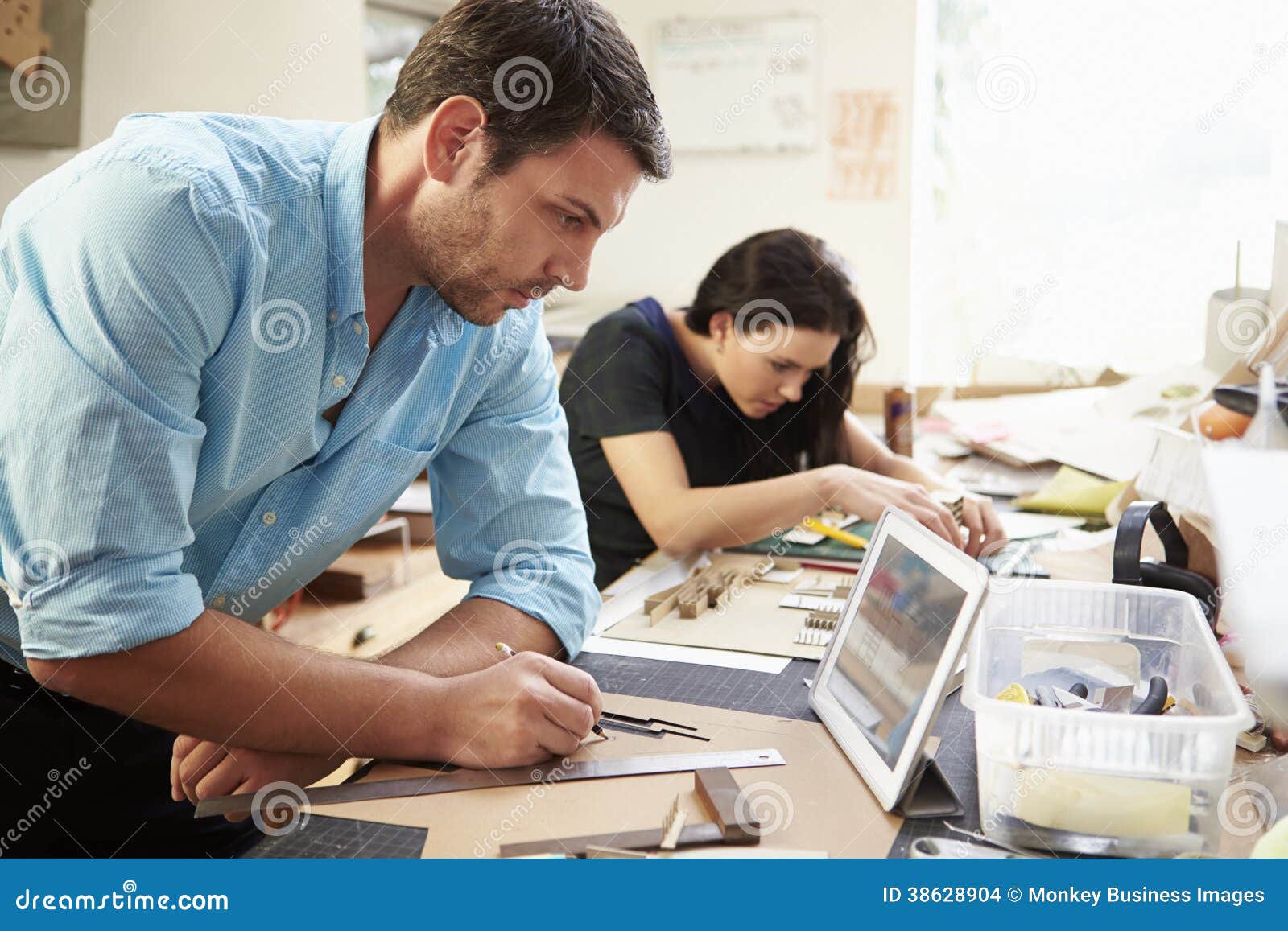Two Architects Making Models in Office Using Digital Tablet Stock Photo ...
