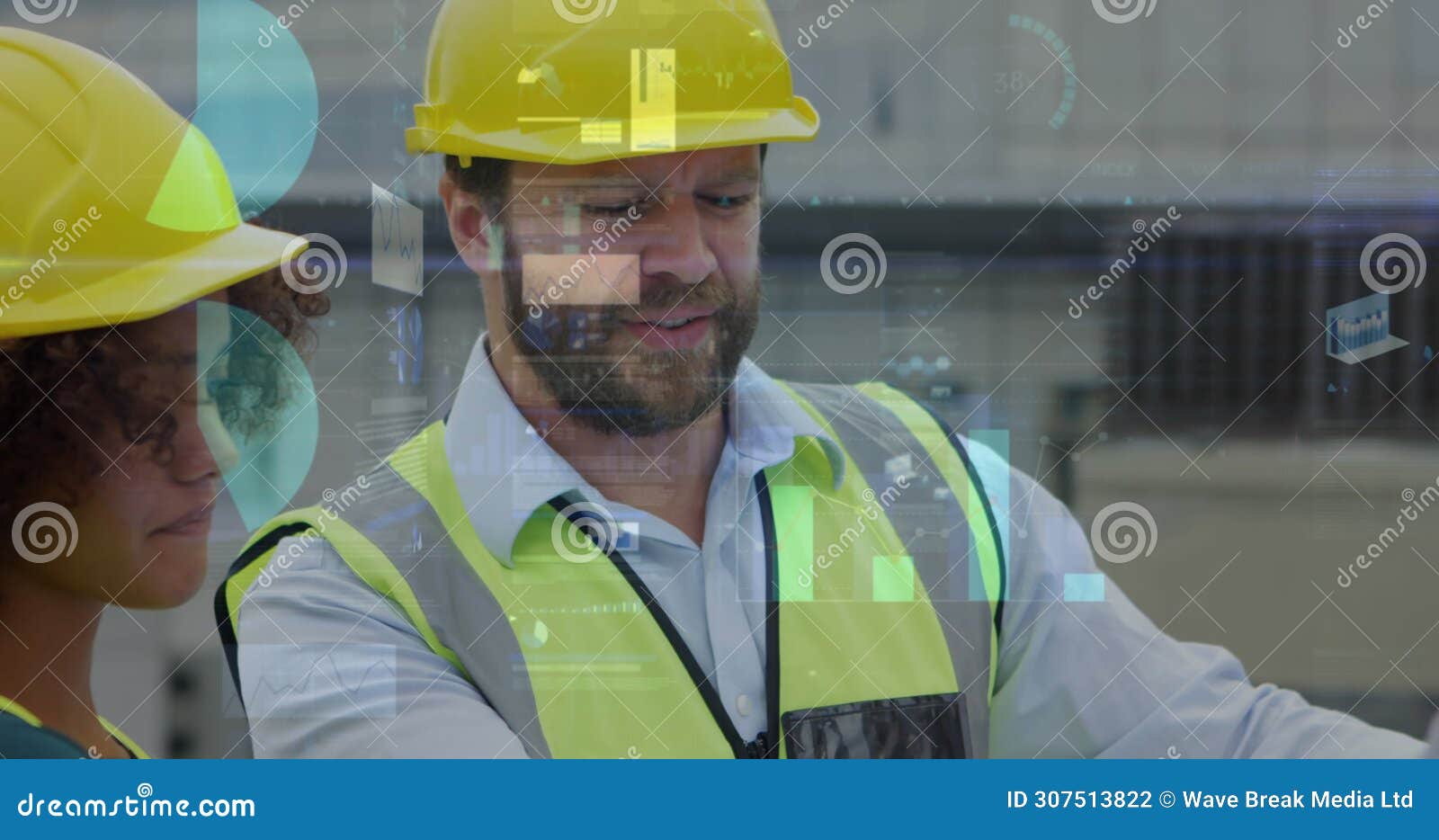 Two Architects Review a Building Plan with Graphs Stock Photo - Image ...