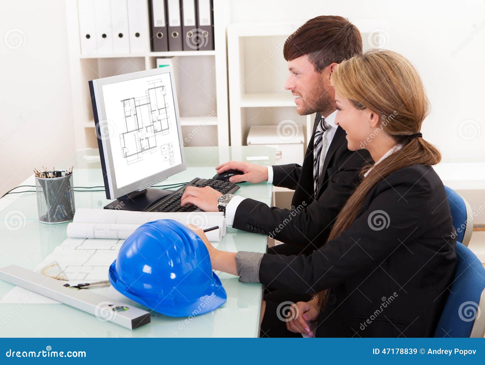 Two Architects or Structural Engineers Stock Image - Image of helmet ...
