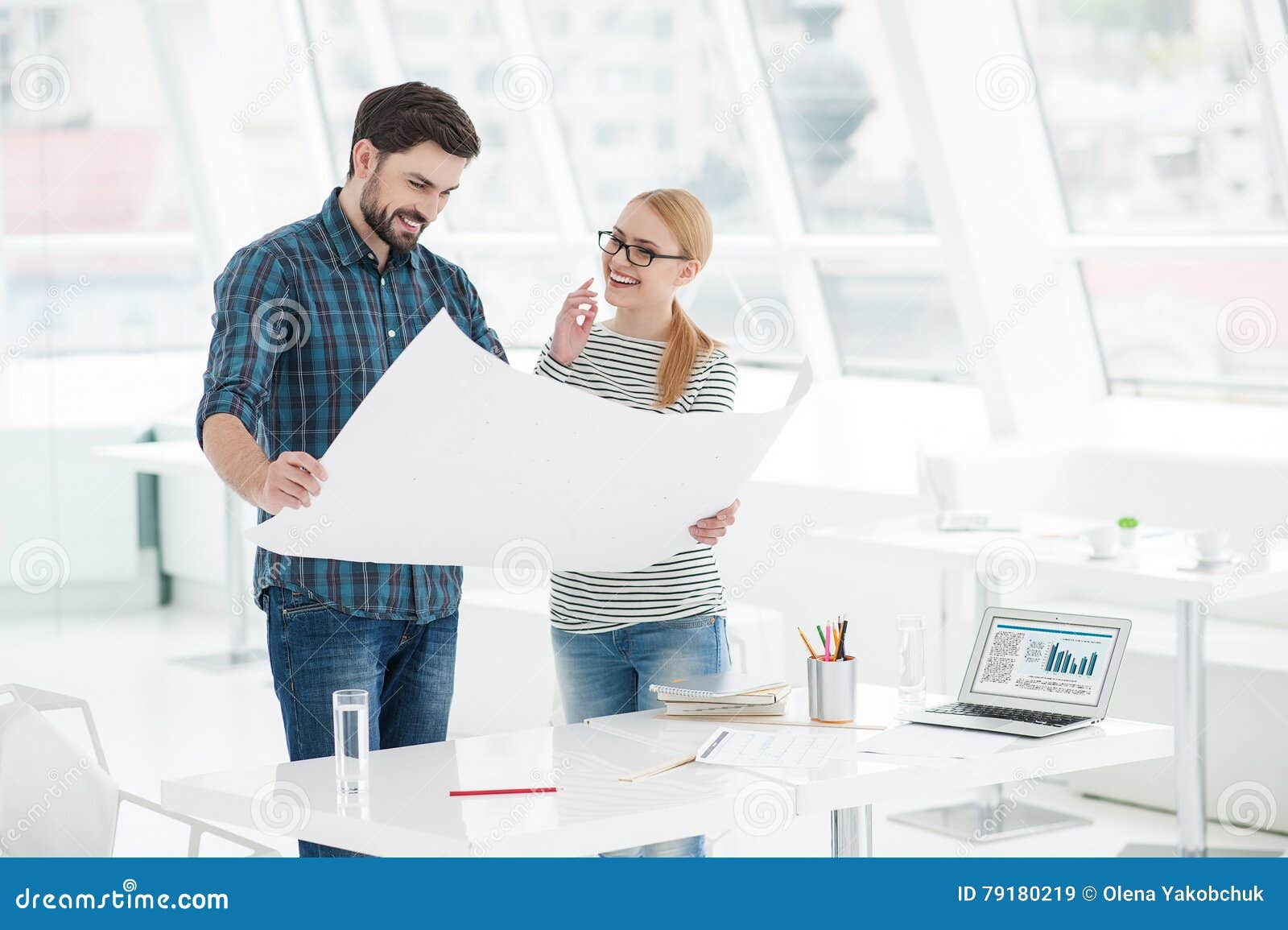 Two Architects Working Together in Office Stock Image - Image of chart ...