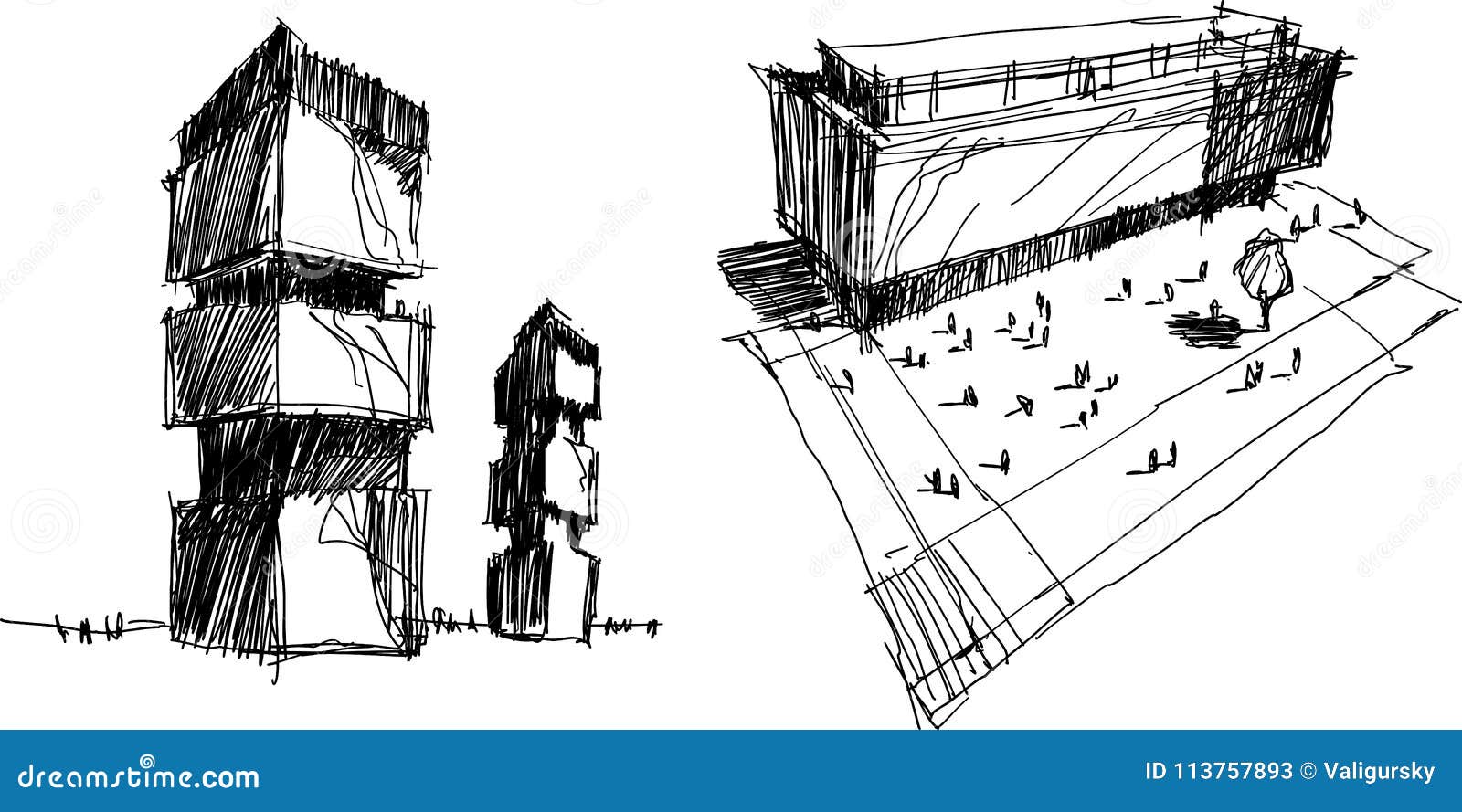 Two Architectural Sketches of a Modern Abstract Architecture Stock ...