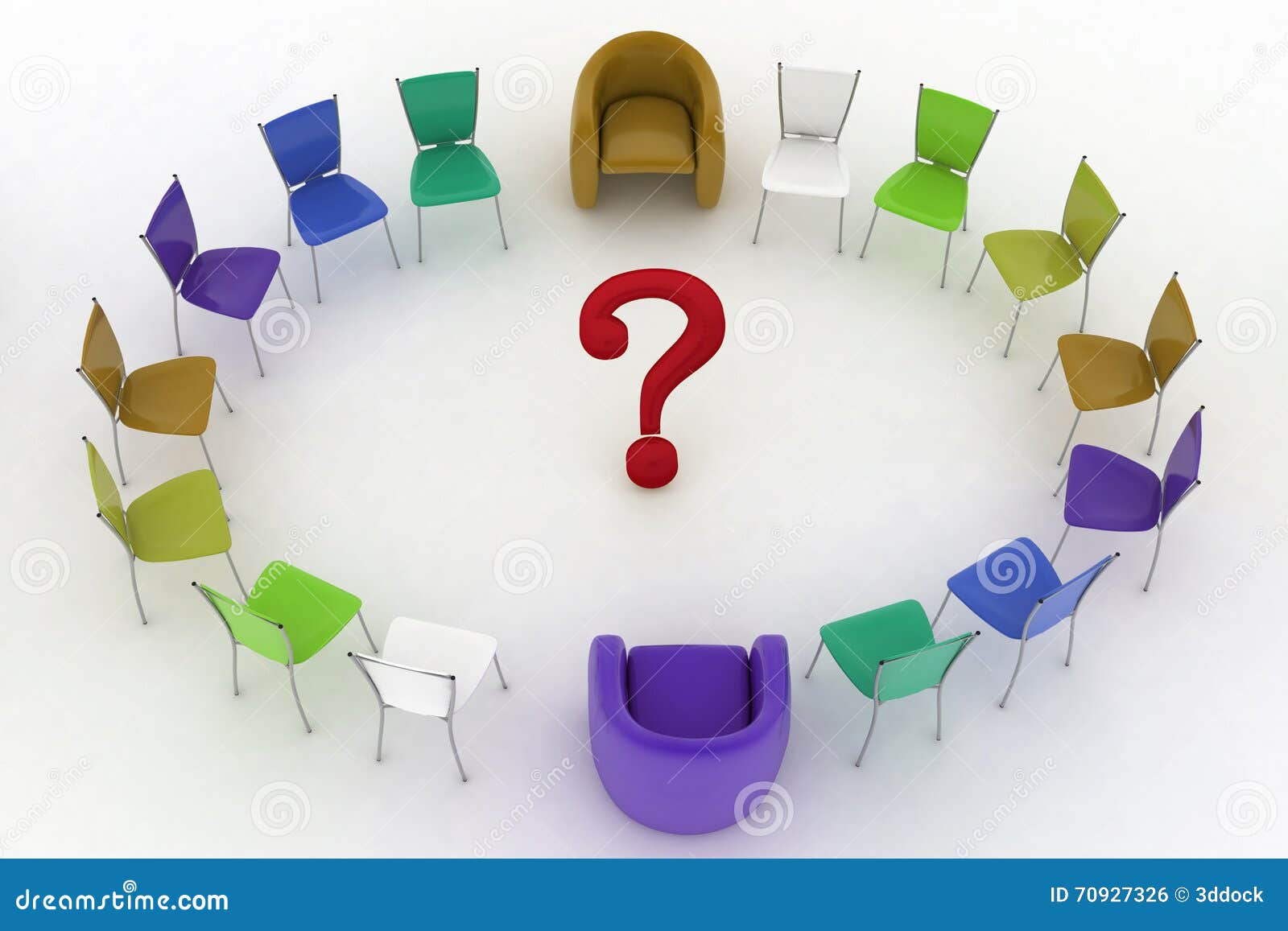 Two Arm-chairs of Chief and Group Chairs with Question-mark in Center ...