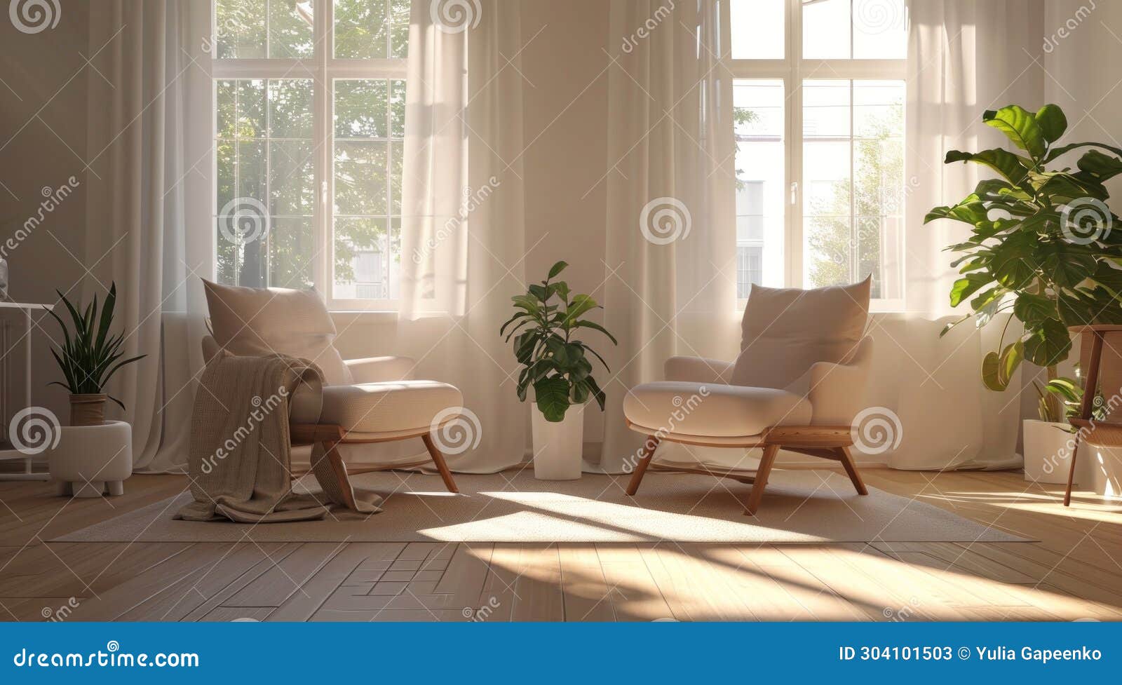 Two Arm Chairs in a White and Beige Living Room Stock Image - Image of ...