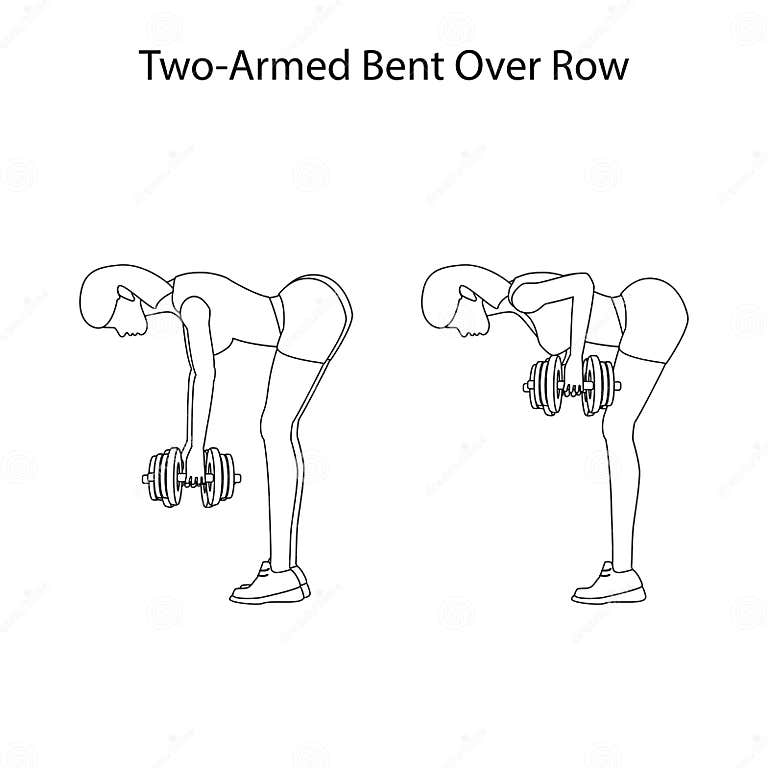 Two Armed Bent Over Row Exercise Outline Stock Vector - Illustration of ...