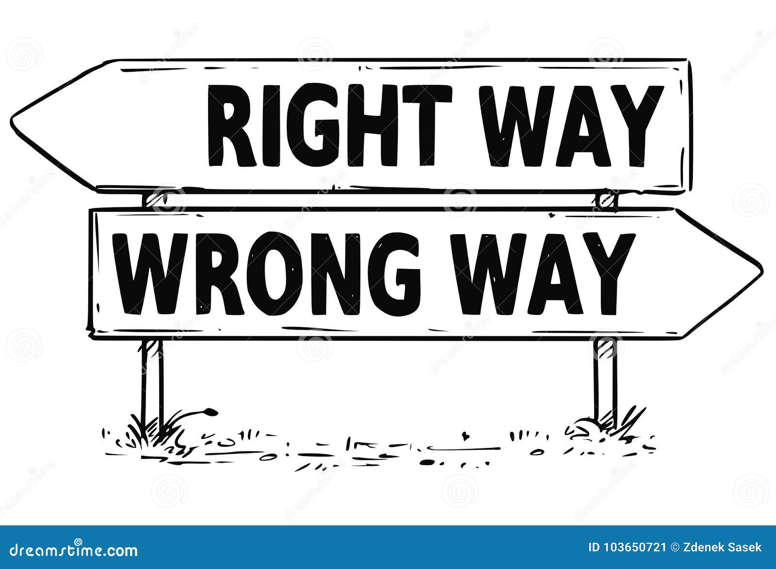 Two Arrow Sign Drawing of Right or Wrong Way Decision Stock Vector ...