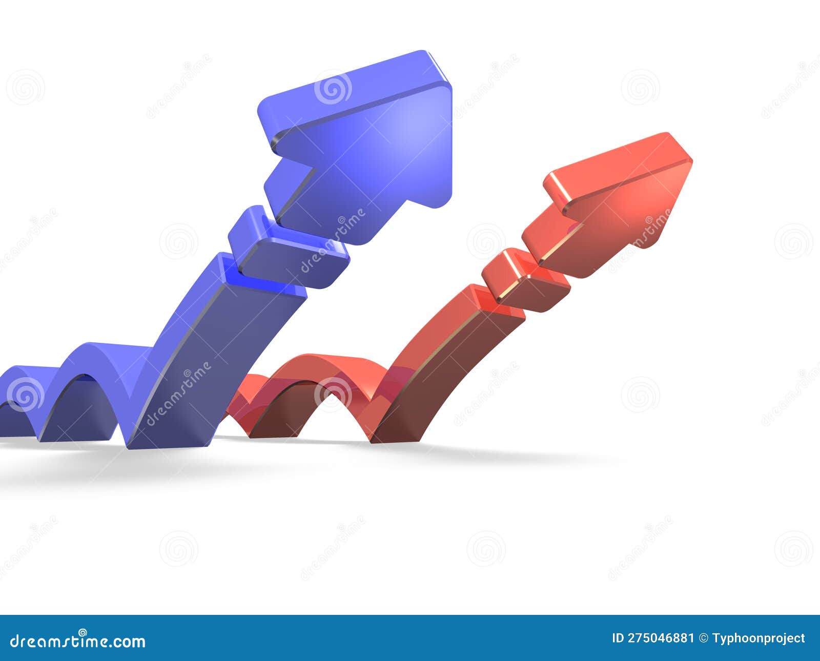 Two Arrows Moving Forward While Jumping. Red And Blue. Competition And ...