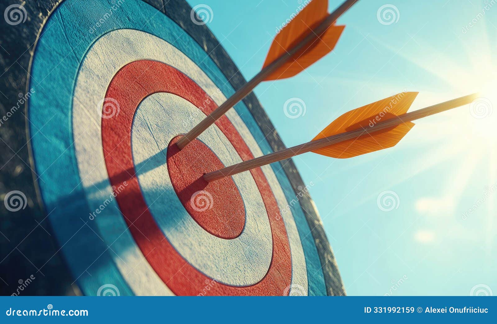 Two Arrows are Skillfully Striking the Very Center of a Target Stock ...