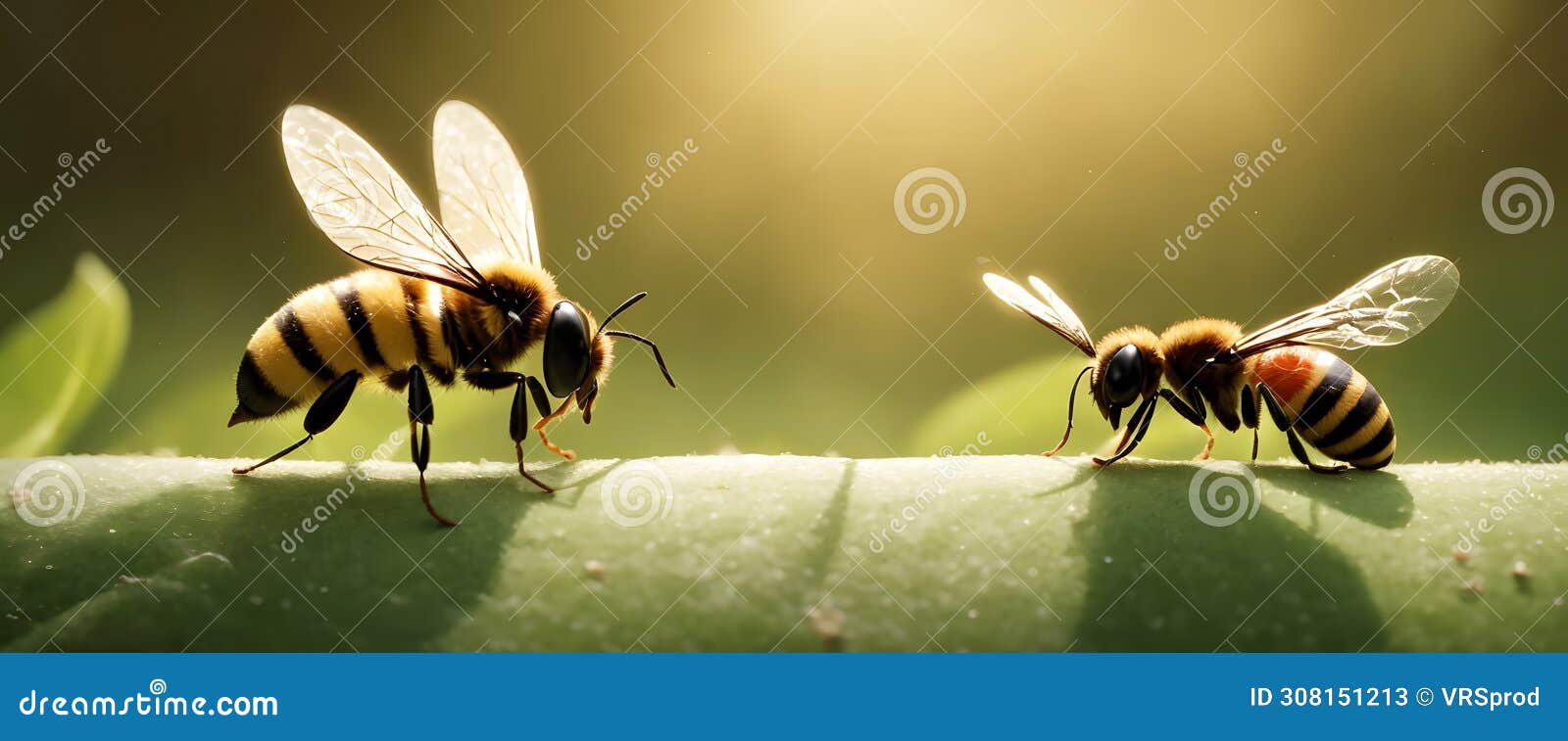 Two Bees, Arthropod Organisms, Standing on a Leaf in a Macro ...