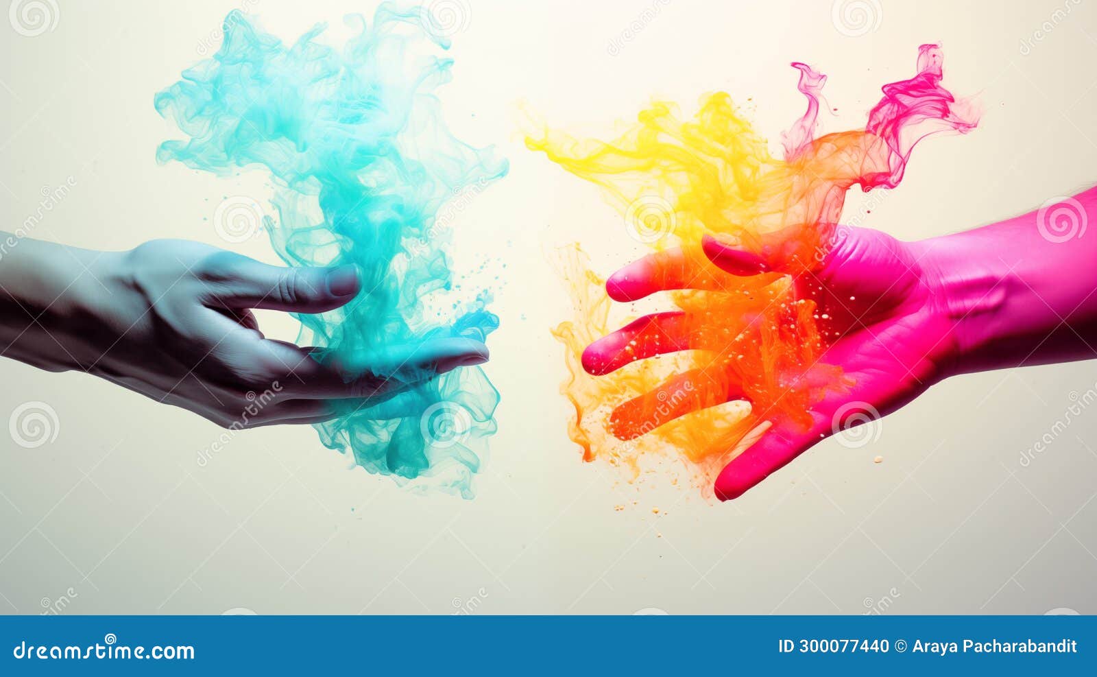 Two Artists Hands Blend Colors, Expressing Creativity and Collaboration ...