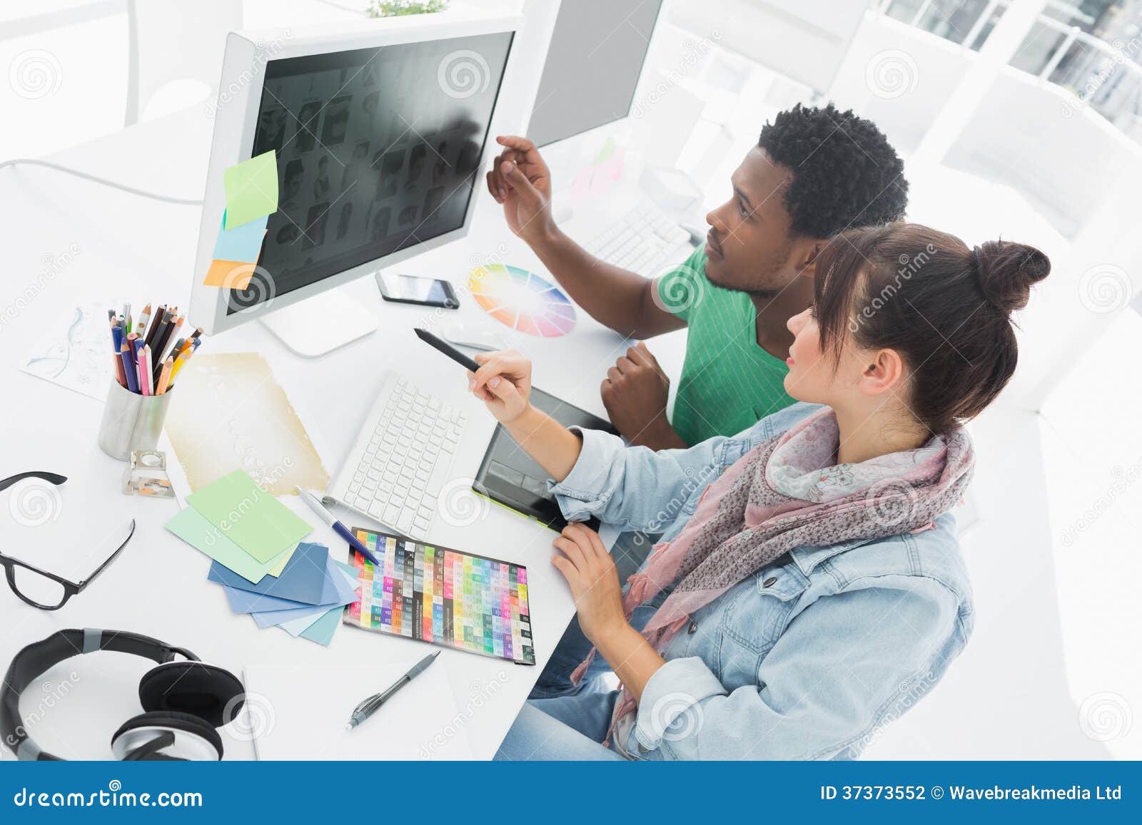 Two Artists Working on Computer at the Office Stock Photo - Image of ...