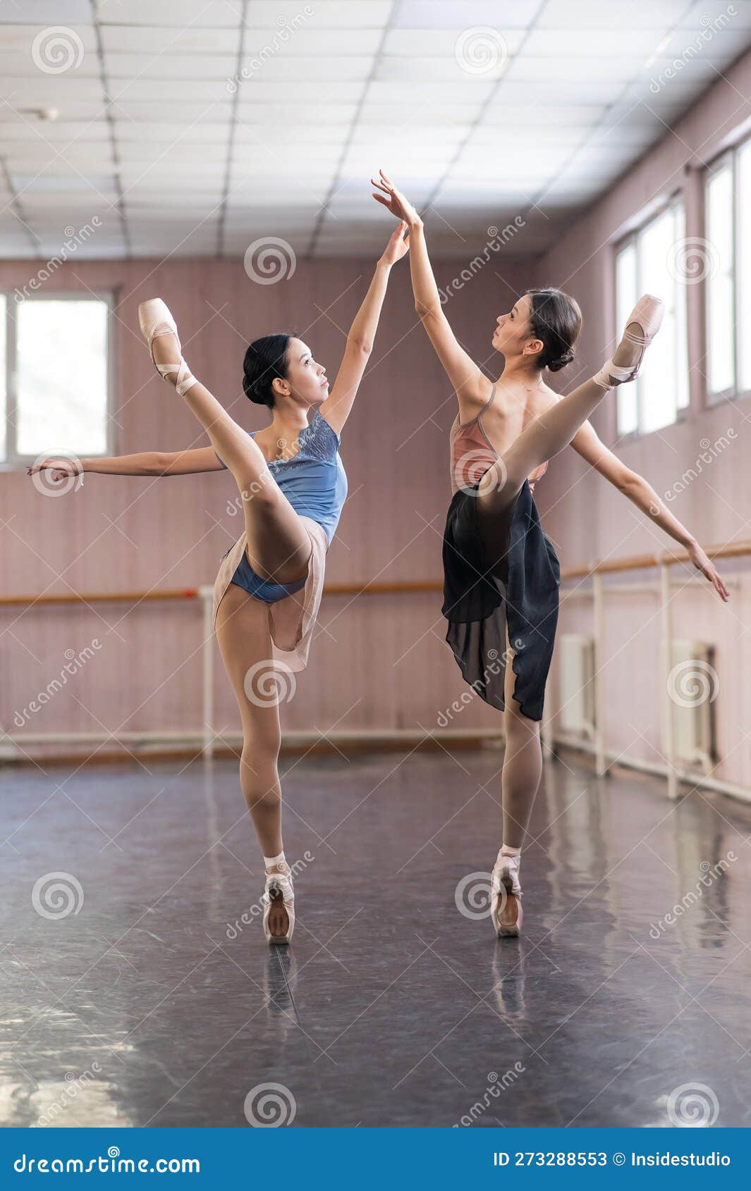 Two Asian Ballerinas are Dancing in the Class. Stock Image - Image of ...