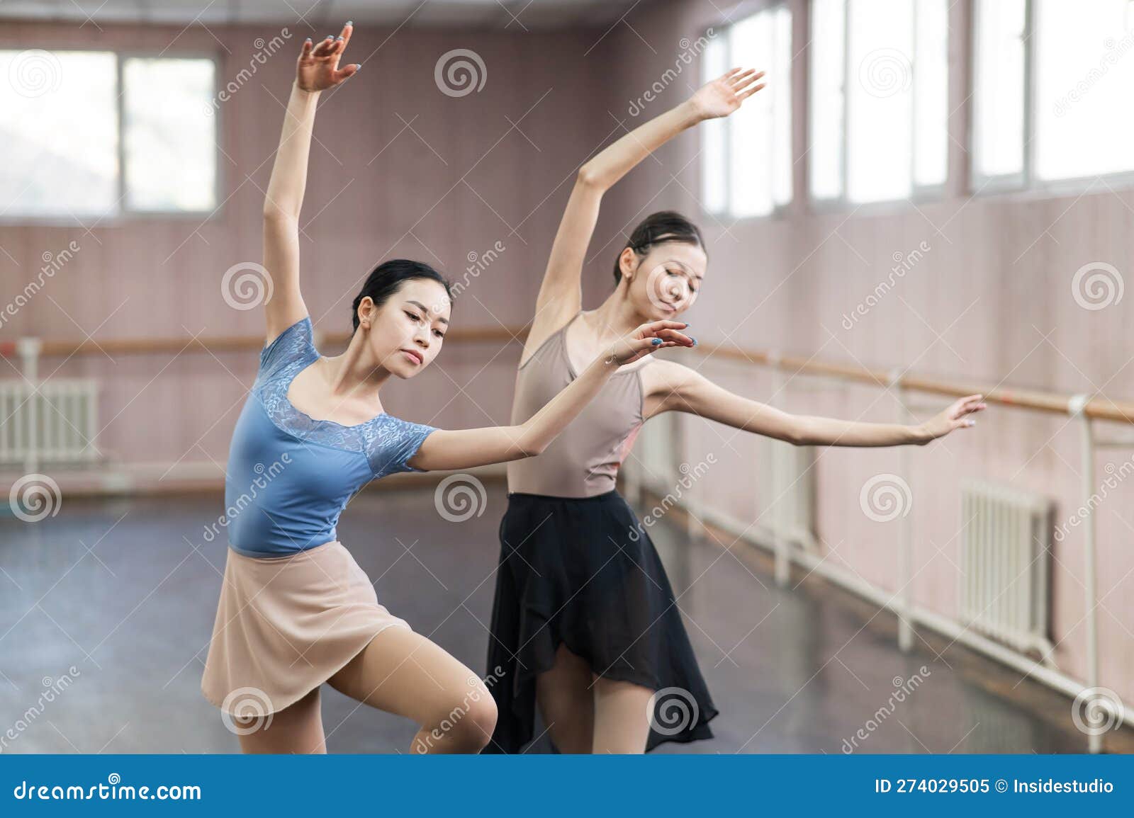 Two Asian Ballerinas are Dancing in the Class. Stock Image - Image of ...