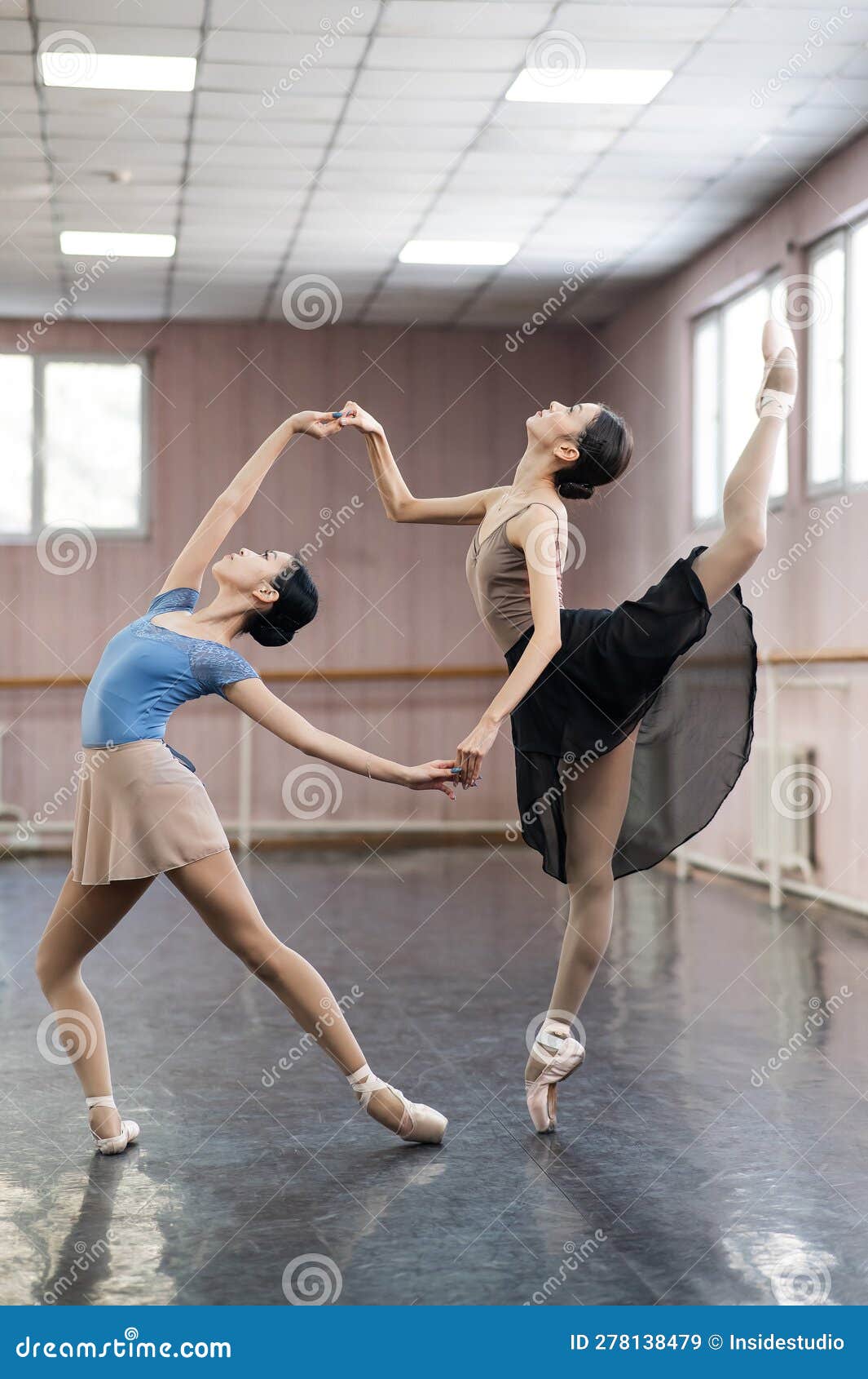 Two Asian Ballerinas are Dancing in the Class. Stock Image - Image of ...
