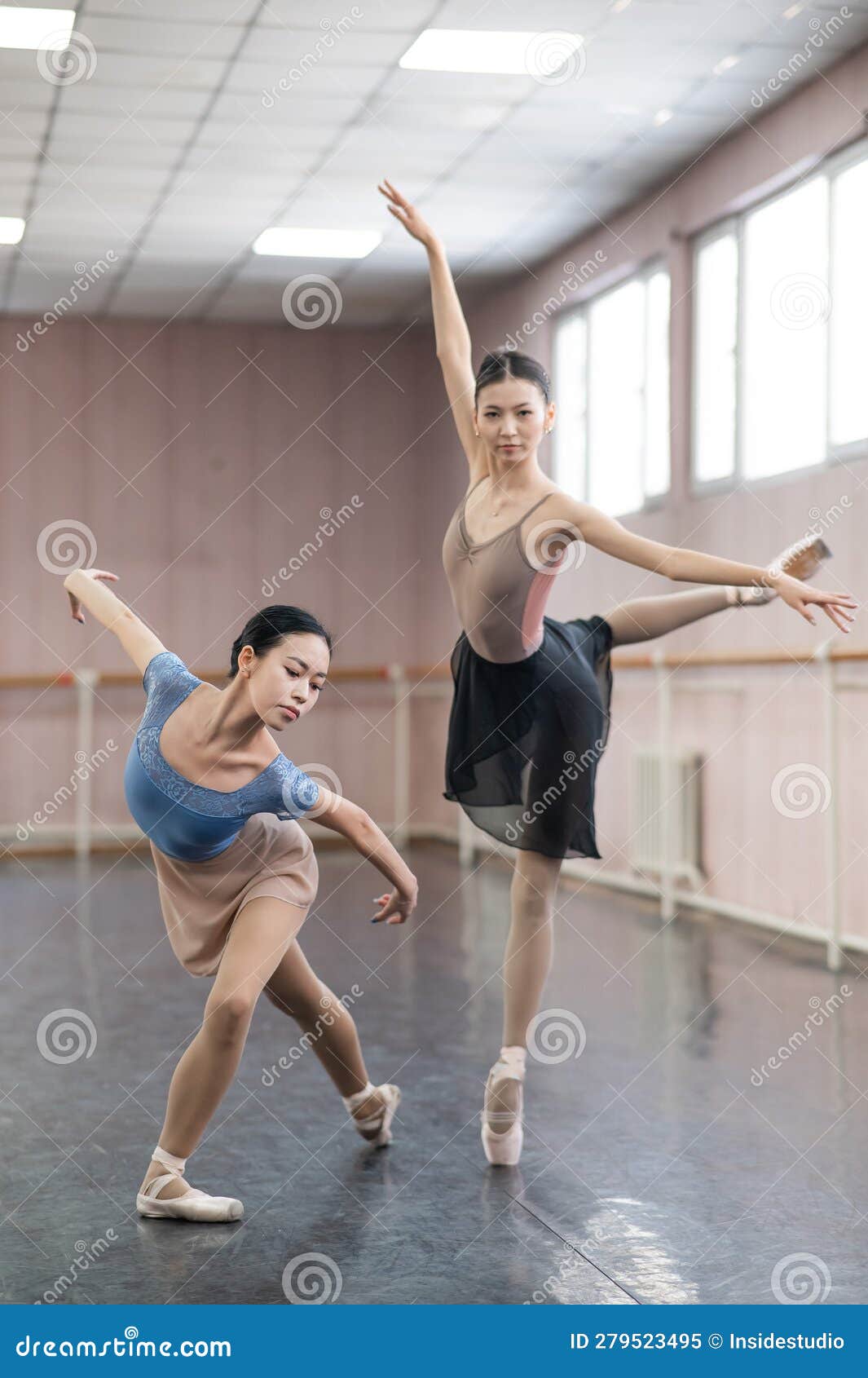 Two Asian Ballerinas are Dancing in the Class. Stock Image - Image of ...