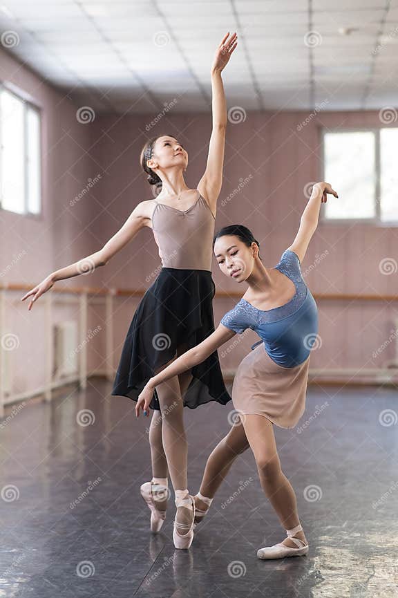 Two Asian Ballerinas are Dancing in the Class. Stock Image - Image of ...