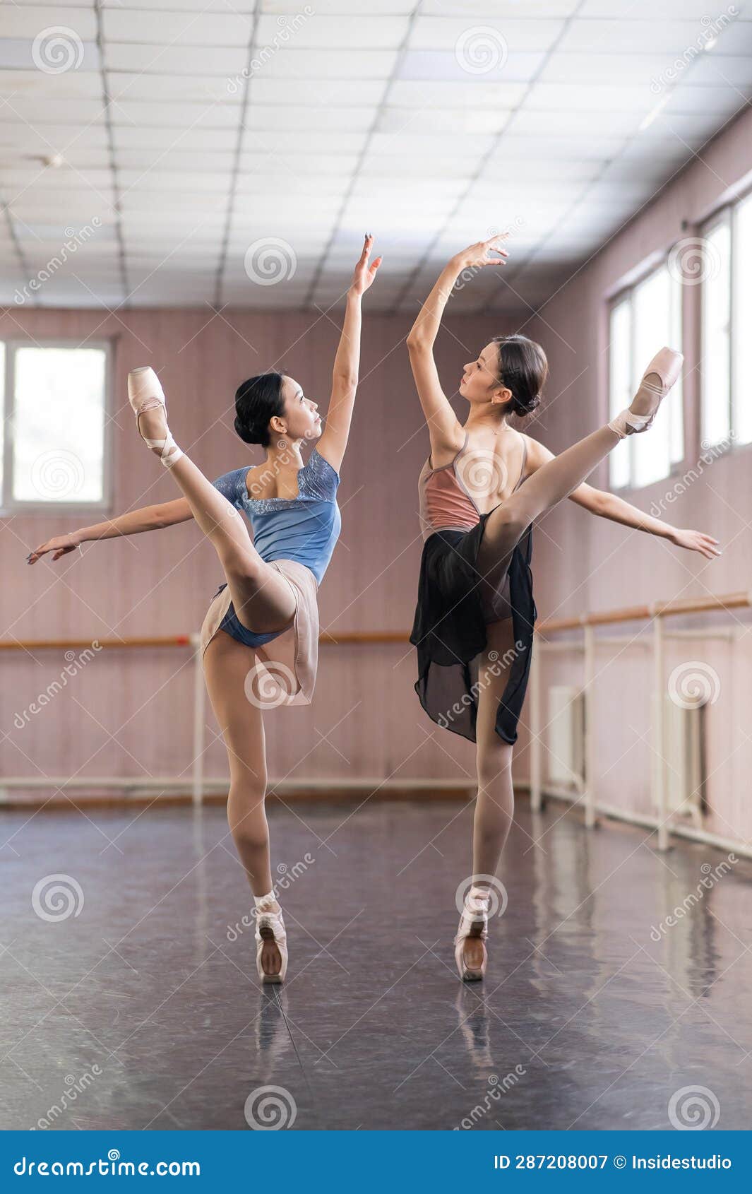 Two Asian Ballerinas are Dancing in the Class. Stock Image - Image of ...