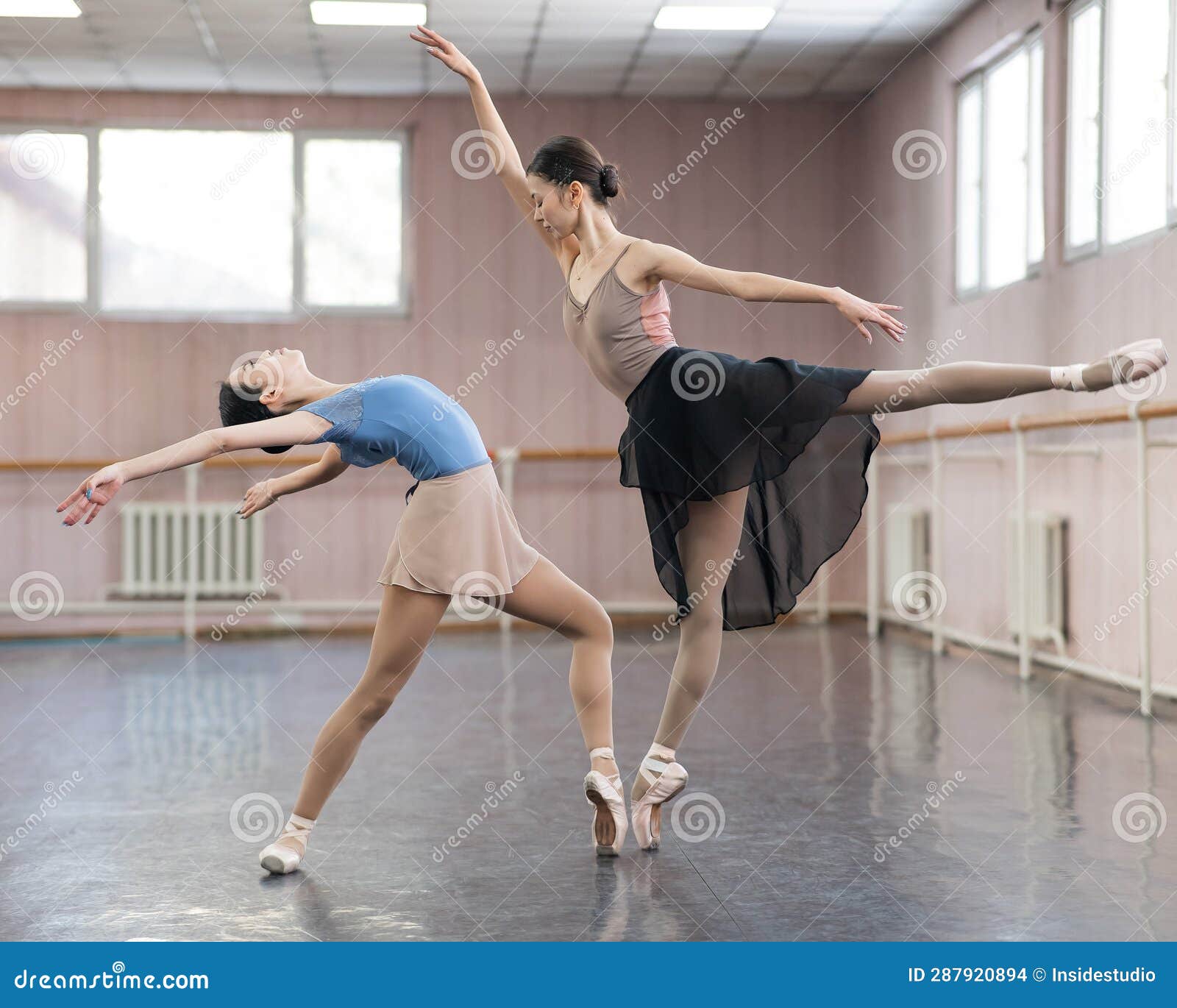 Two Asian Ballerinas are Dancing in the Class. Stock Photo - Image of ...