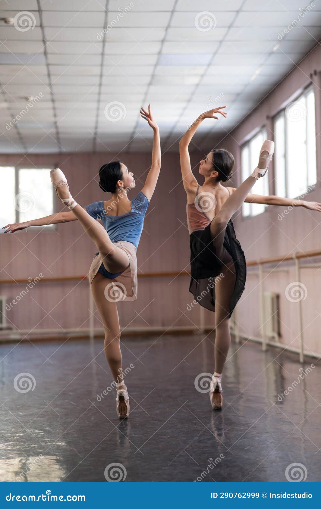Two Asian Ballerinas are Dancing in the Class. Stock Image - Image of ...
