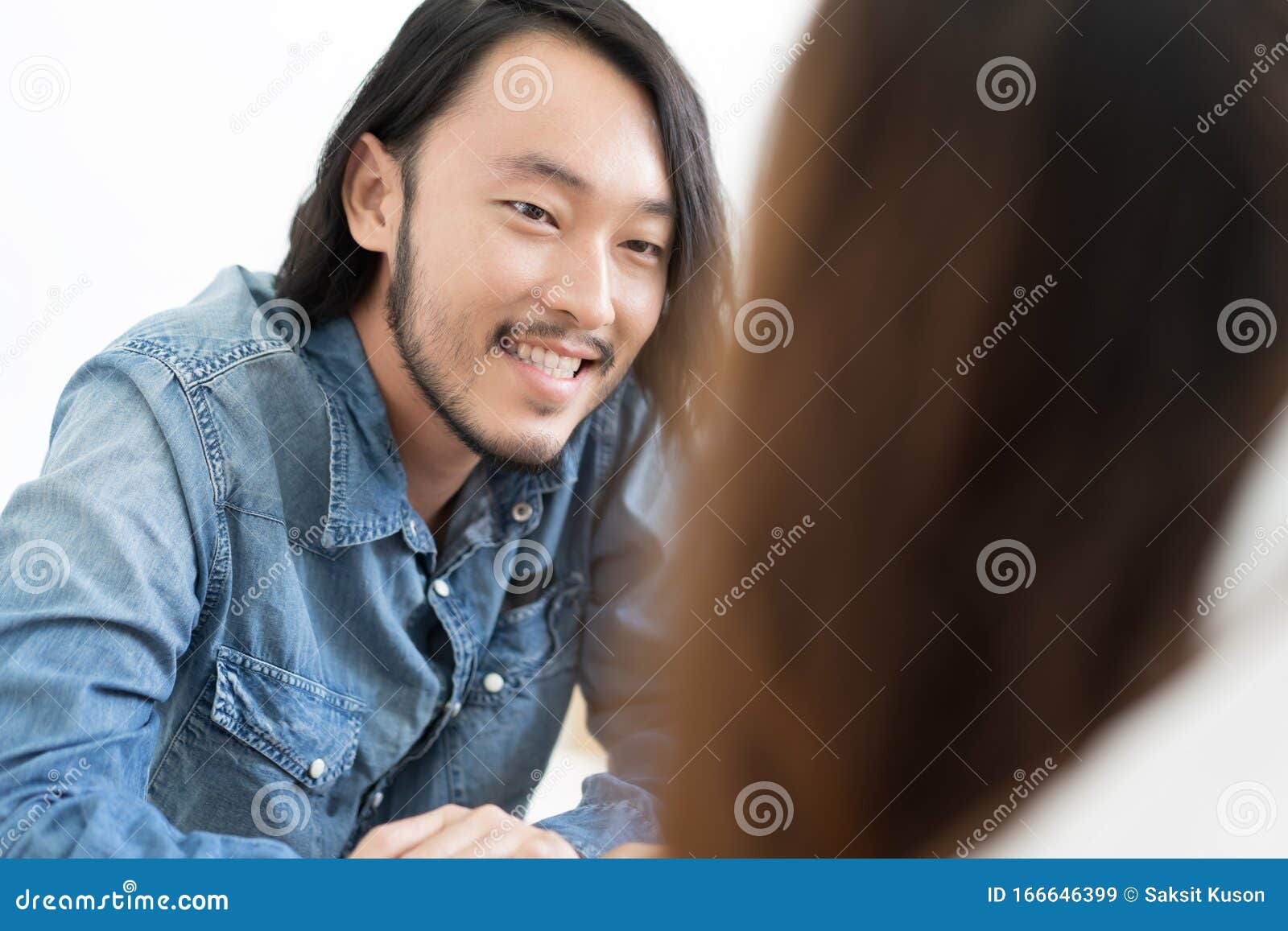 Two Asian People Talking Discussion. Stock Image - Image of customer ...