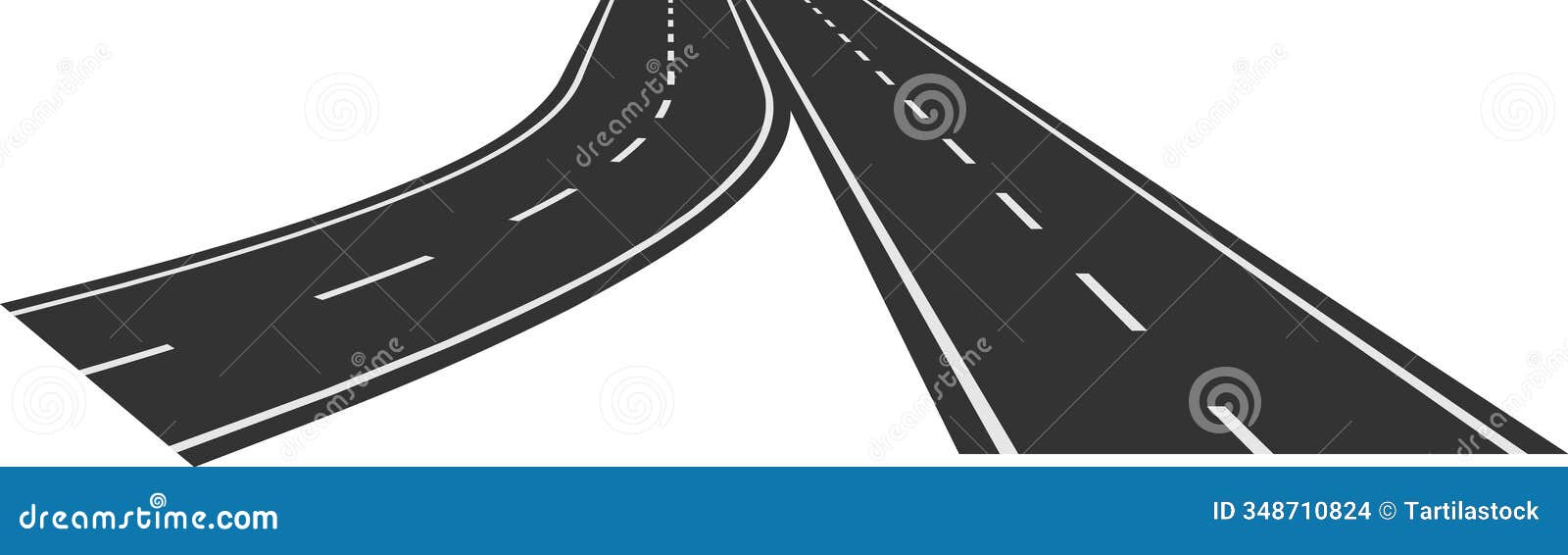 Two Asphalt Roads With White Dashed Lines Are Diverging In Different ...