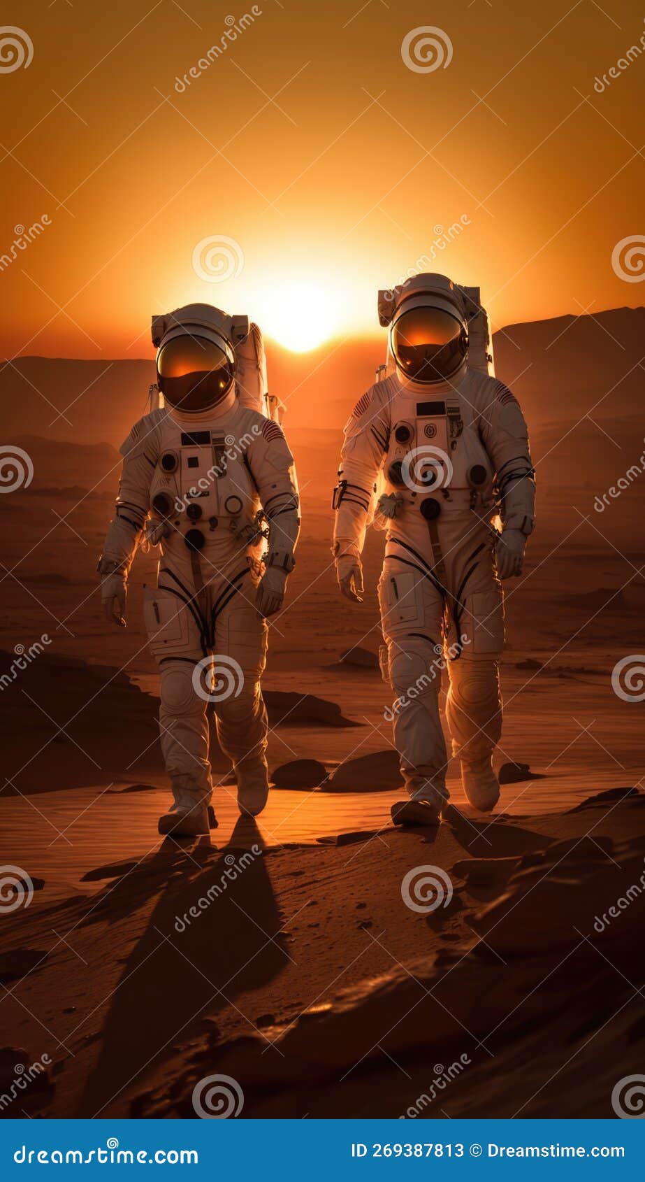 Two Astronaut Walking On The Surface Of Planet Mars Royalty-Free Stock ...