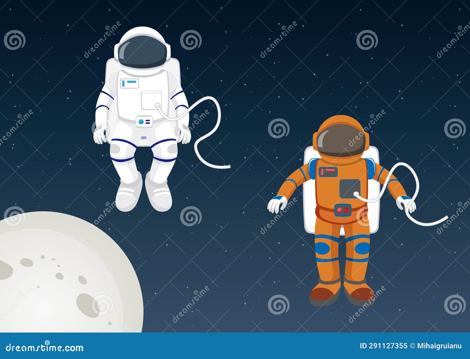 Two Astronauts in Different Positions. Space, Galaxy Stock Illustration ...