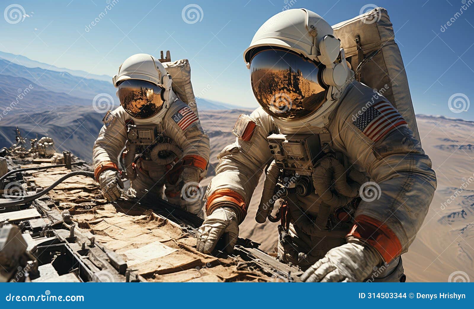 Two Men in Spacesuits Walking on a Ramp Stock Illustration ...