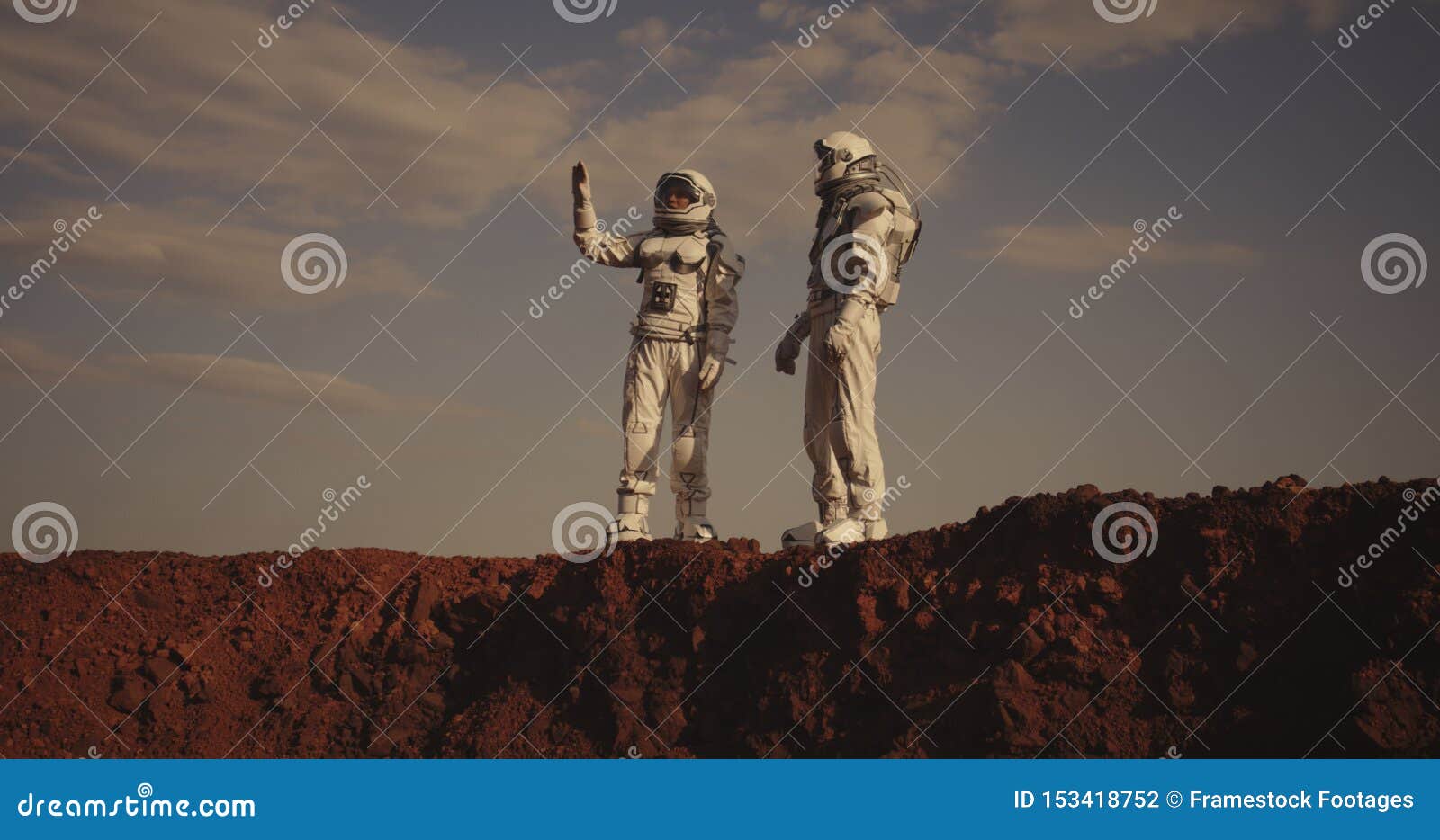 Two astronauts on Mars stock photo. Image of orientation - 153418752