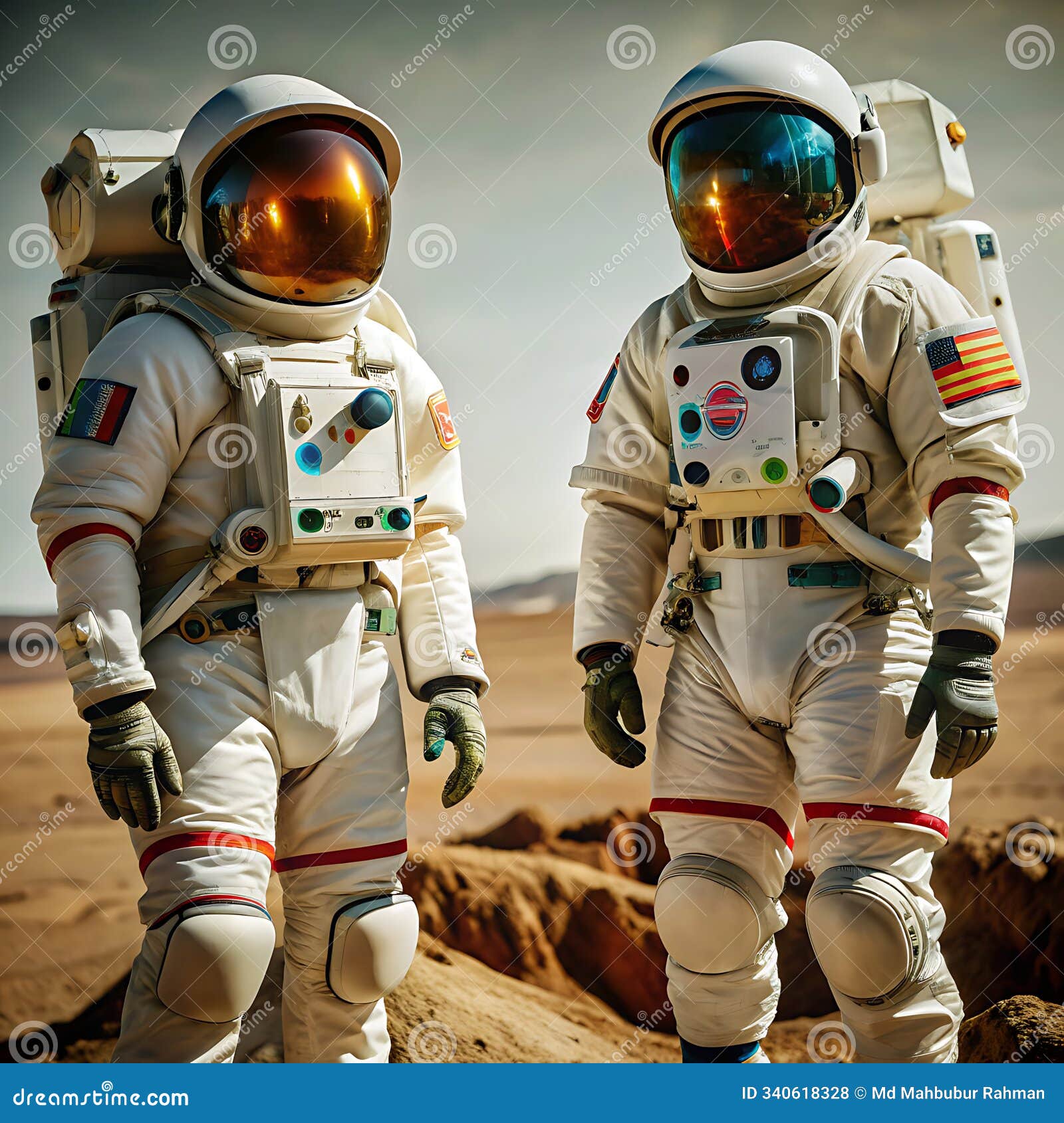 Two Astronauts On Mars Surface In High-Tech Spacesuits Stock Photography | CartoonDealer.com ...