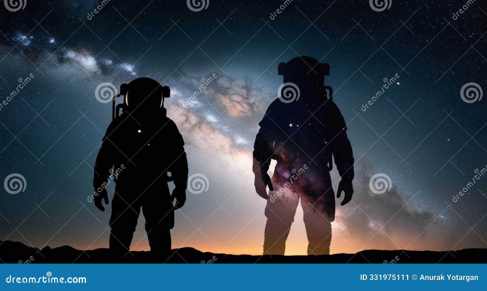 Two Astronauts in Space Facing Each Other in Front of Earth Stock ...