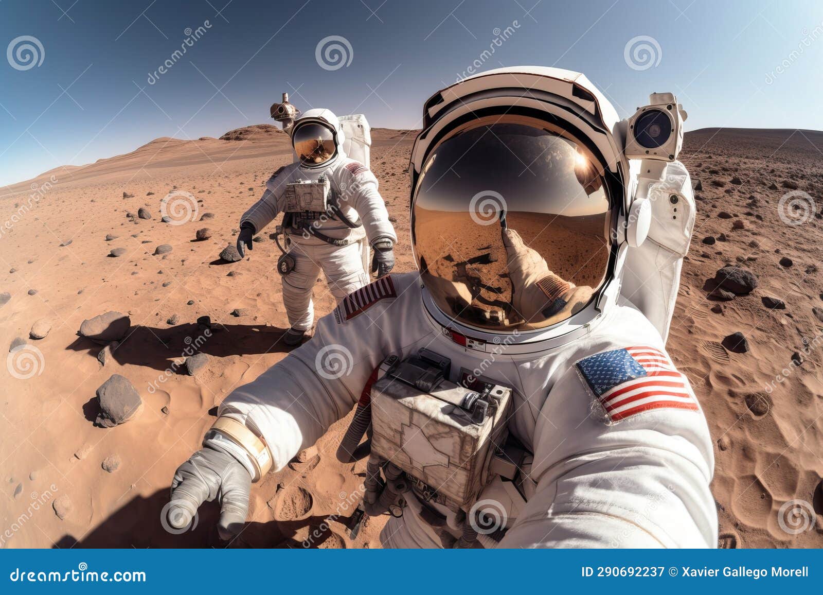 Two Astronauts Taking a Selfie in Mars Surface Stock Image - Image of ...