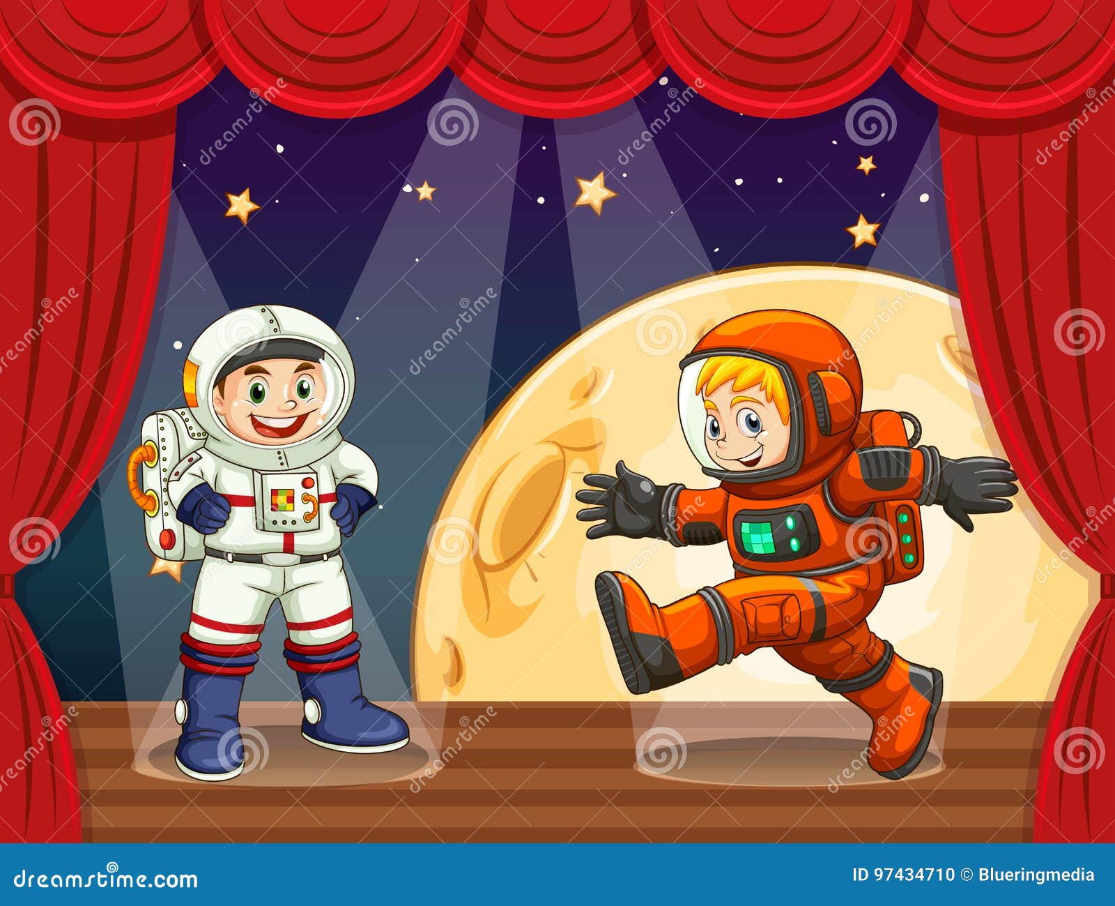 Astronauts Walking On Mars Surface With Space Starship Rocket Cartoon ...