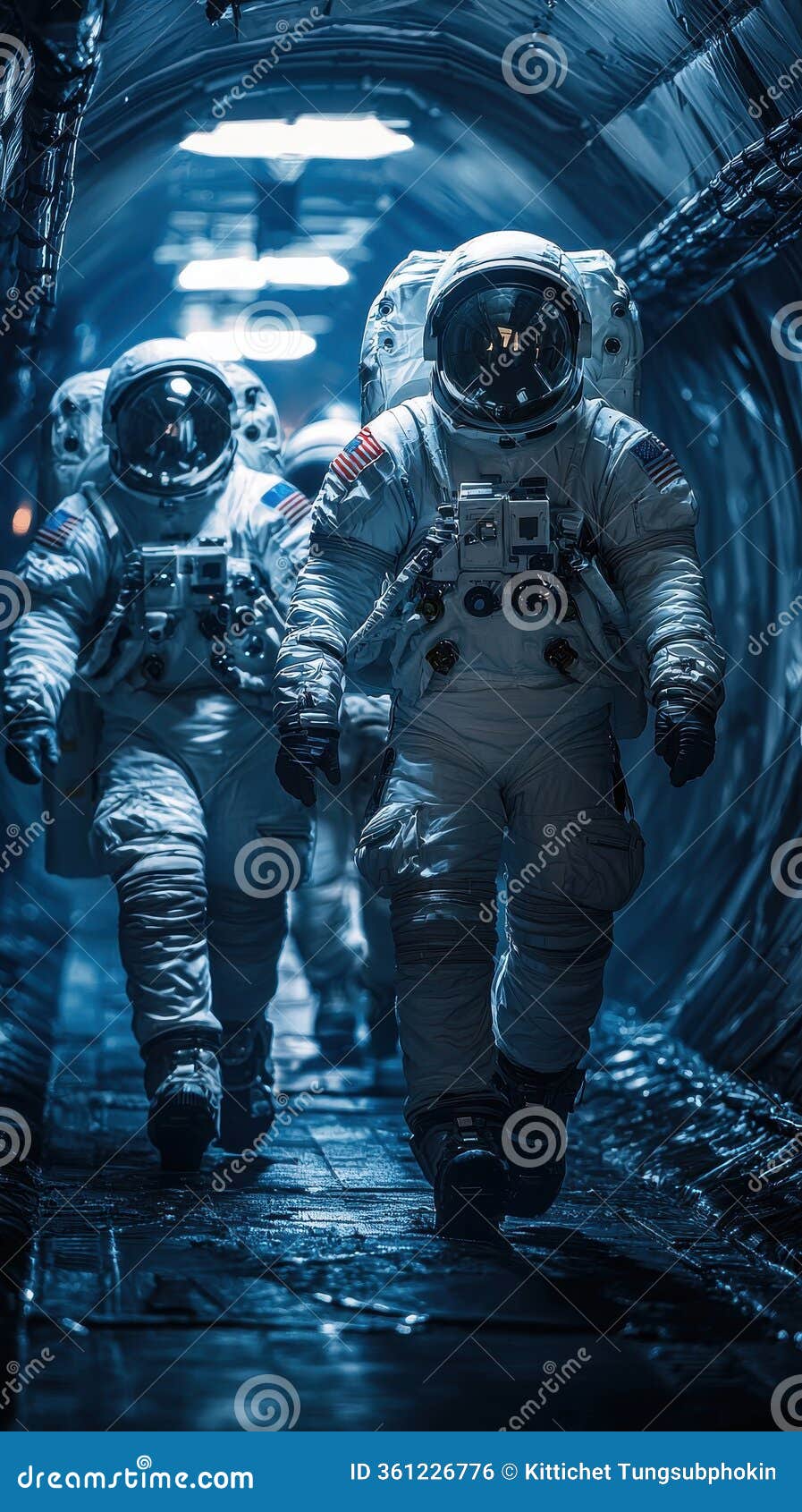 Astronauts Walking On Mars Surface With Space Starship Rocket Cartoon ...