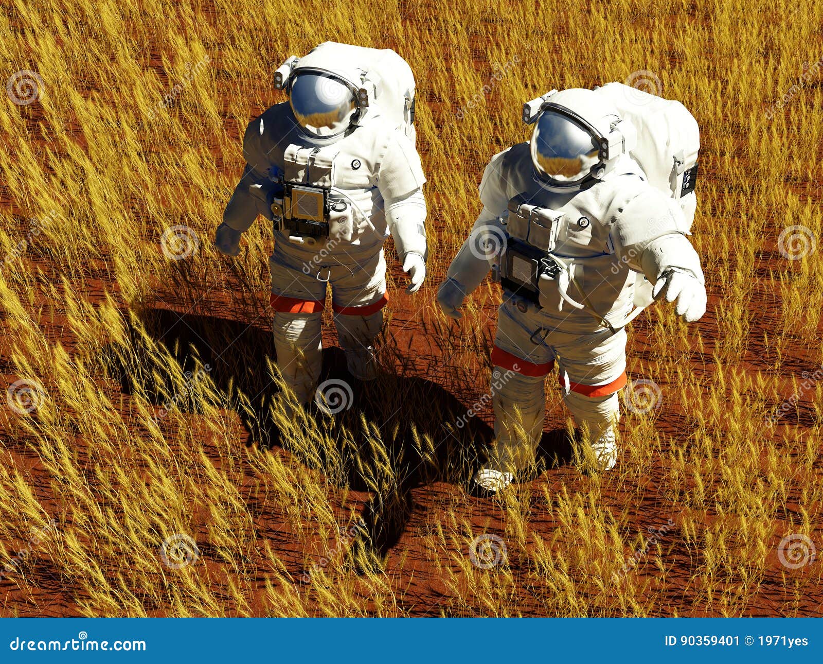 Two astronauts stock illustration. Illustration of spaceman - 90359401
