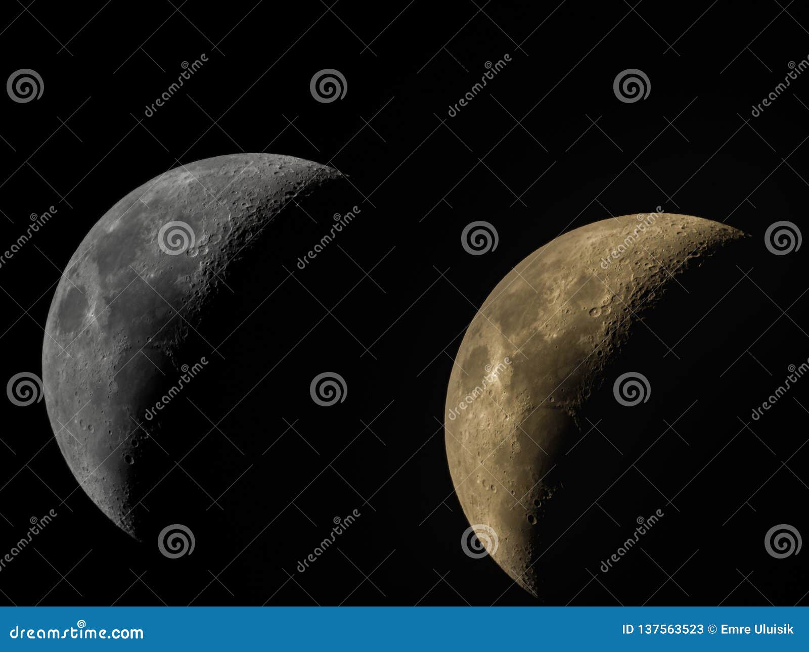 Two Astronomical Moon stock image. Image of moonsurface - 137563523