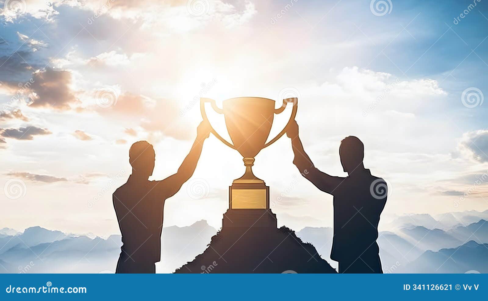 Two Athletes Celebrating Victory with a Trophy Stock Image - Image of ...