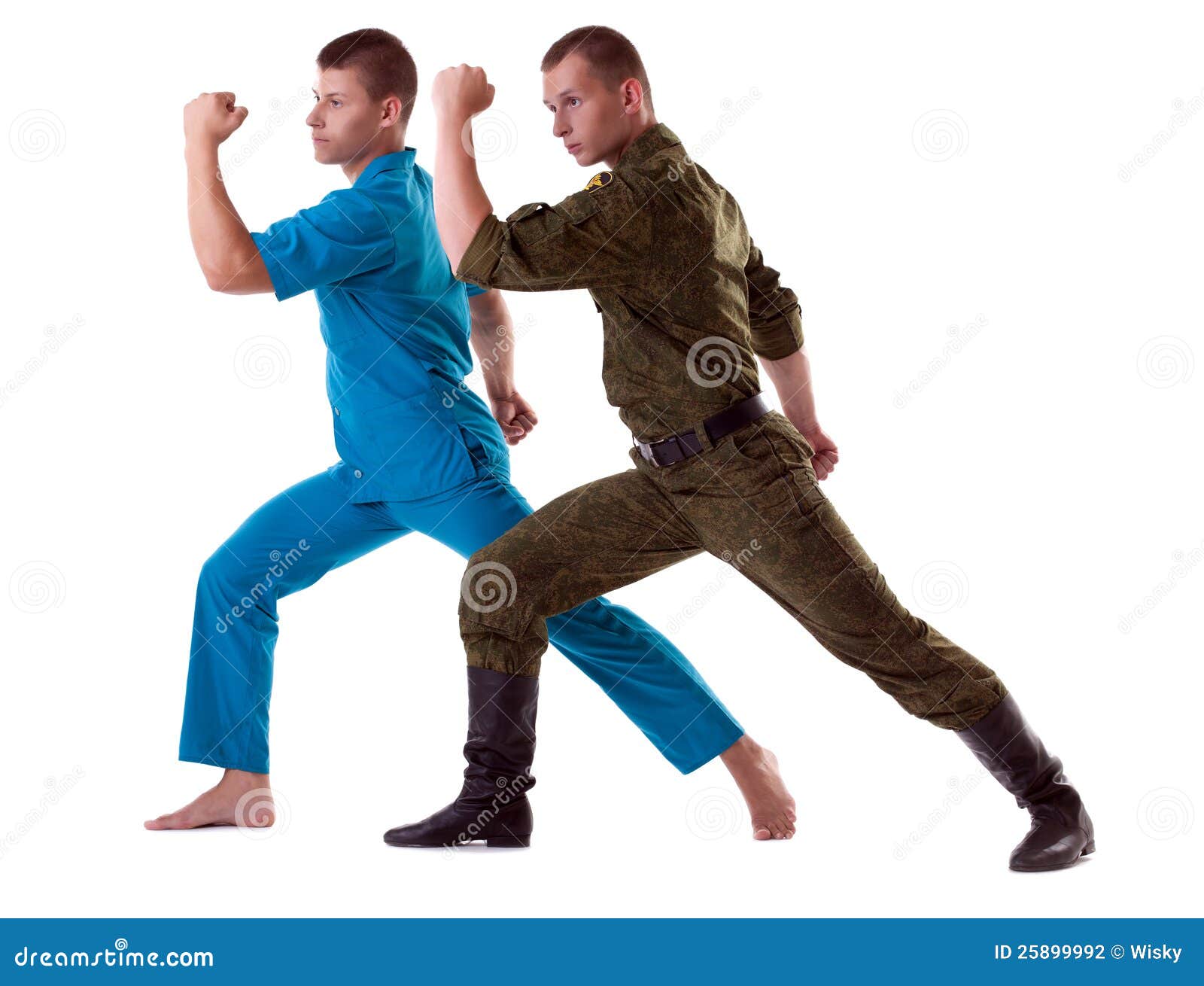 Two Athletic Man Posing in Army Costume Isolated Stock Photo - Image of ...