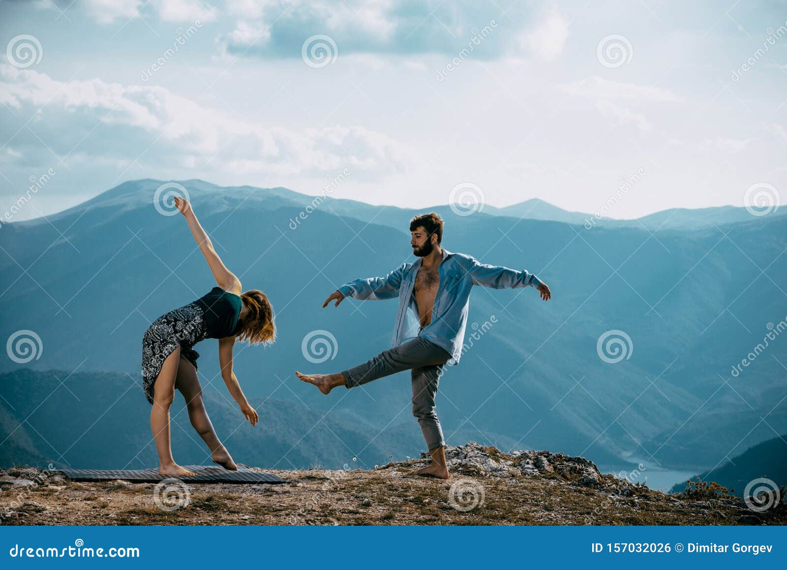 Acrobat Pose of a Two Talented, Young Dancers Exercise Modern Dance ...