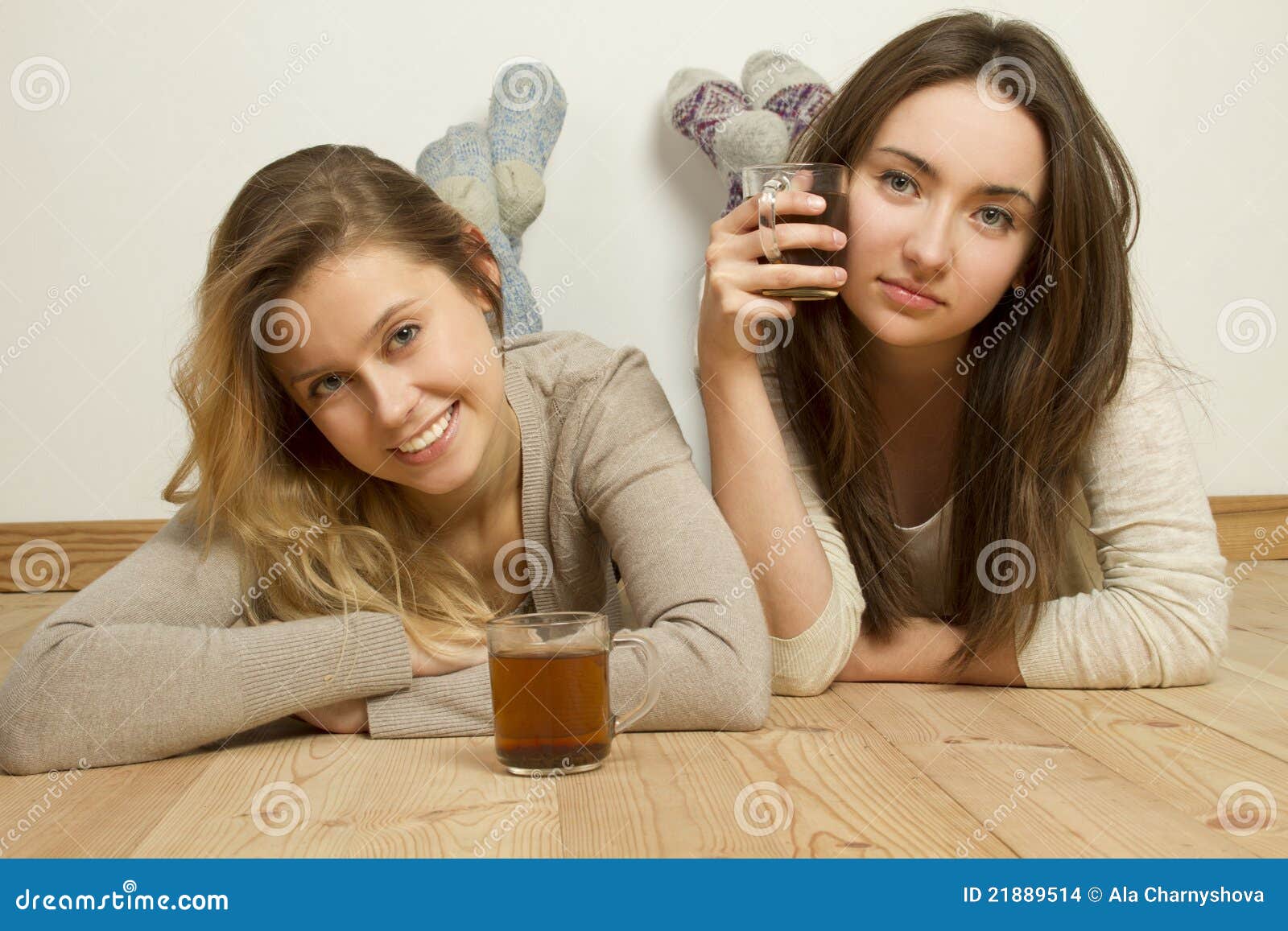 Two Attractive Friends Drinking Tea Stock Photo - Image of drinking ...