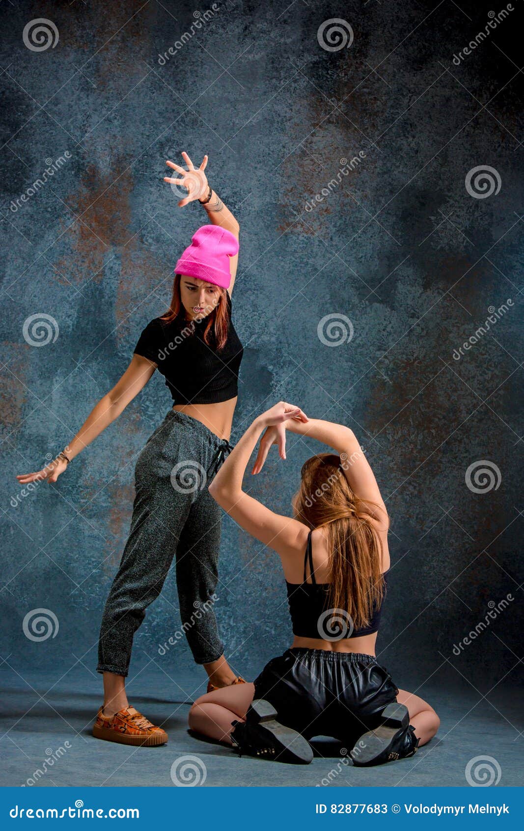 The Two Attractive Girls Dancing Twerk in the Studio Stock Image ...