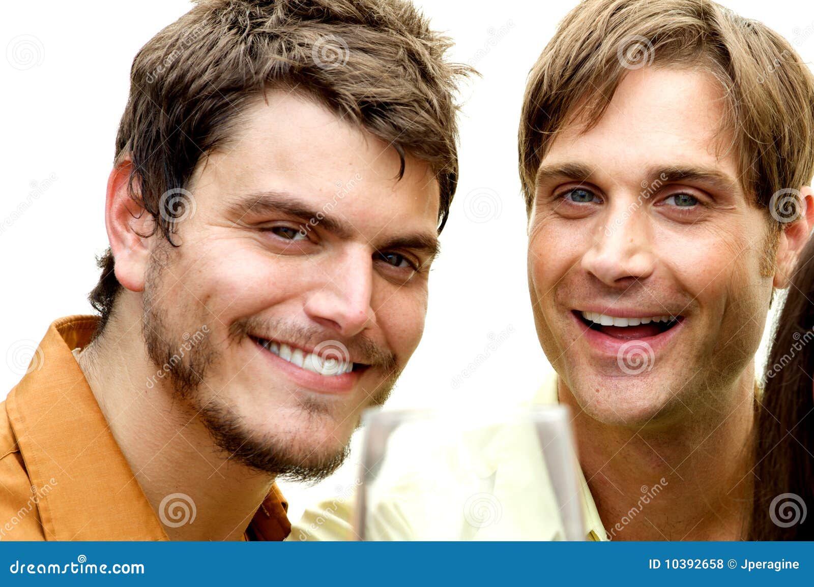 Two Attractive Men Smiling At Camera Stock Photo - Image of glass ...