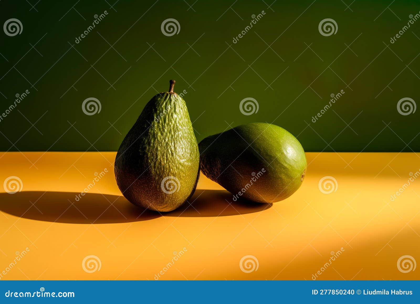 Two Avocados on a Yellow-green Background with Copy Space. Generative ...