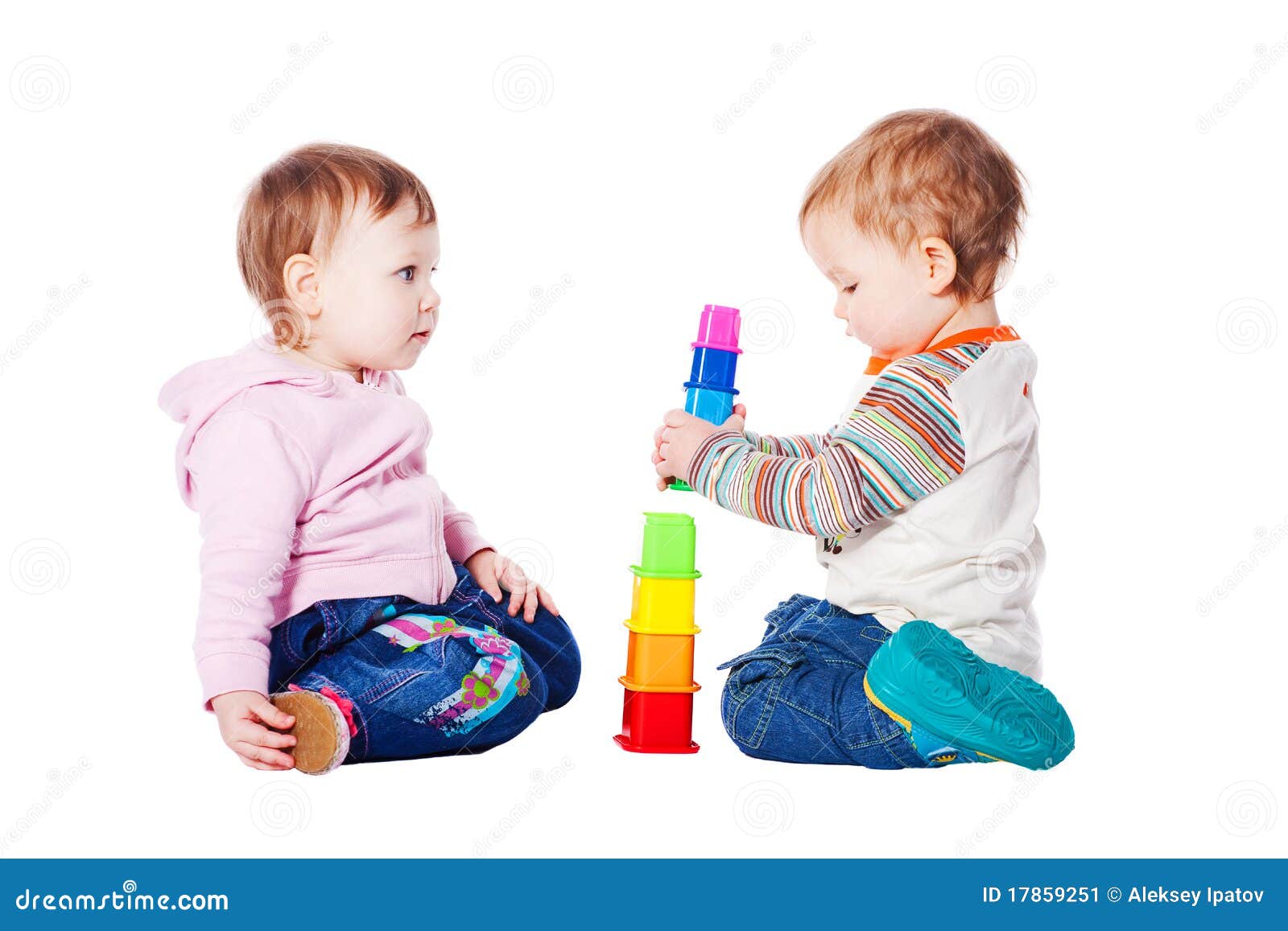 Two Babies Playing with Toy Stock Image - Image of surprised, play ...