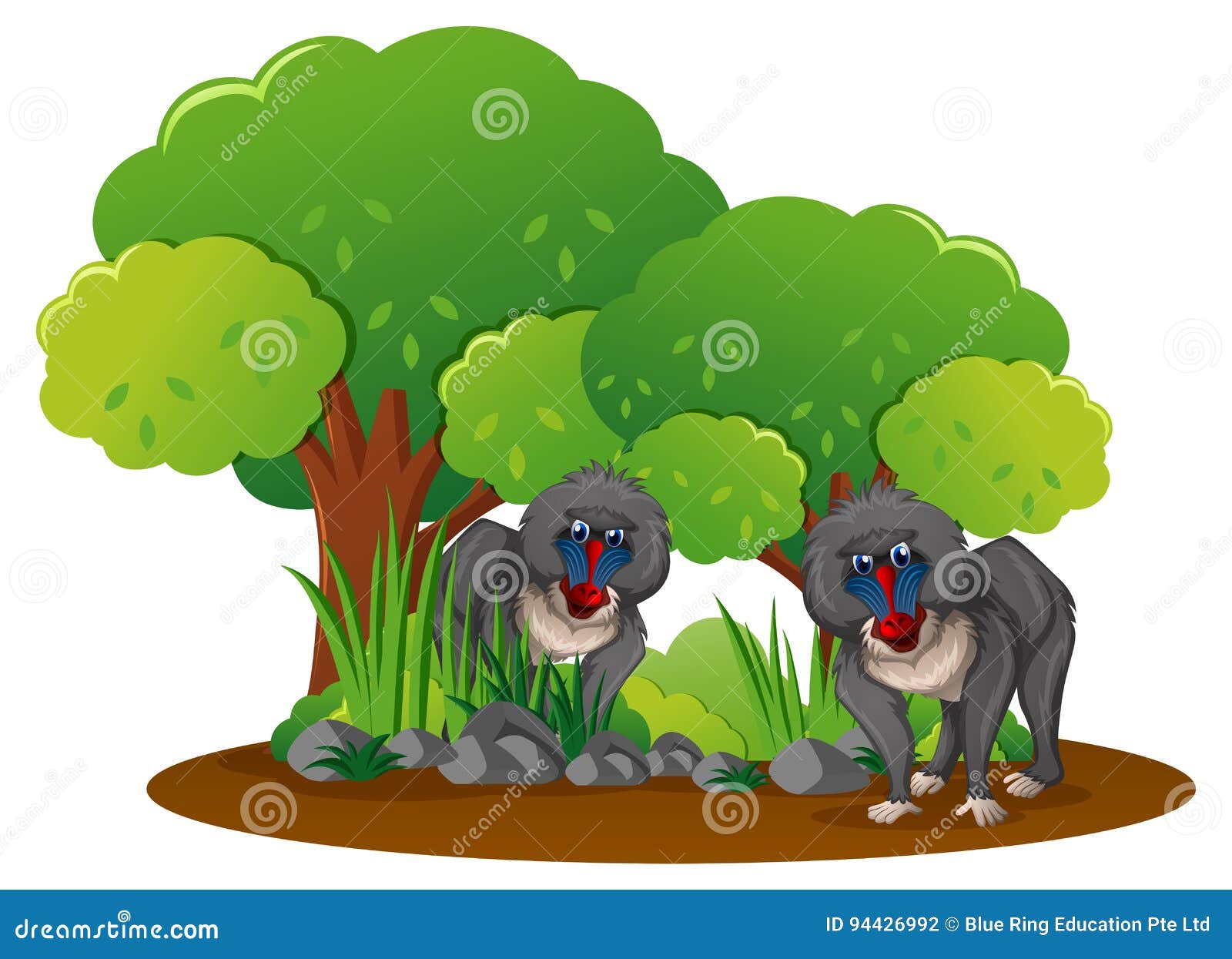 Two baboons in the forest stock vector. Illustration of mammal - 94426992
