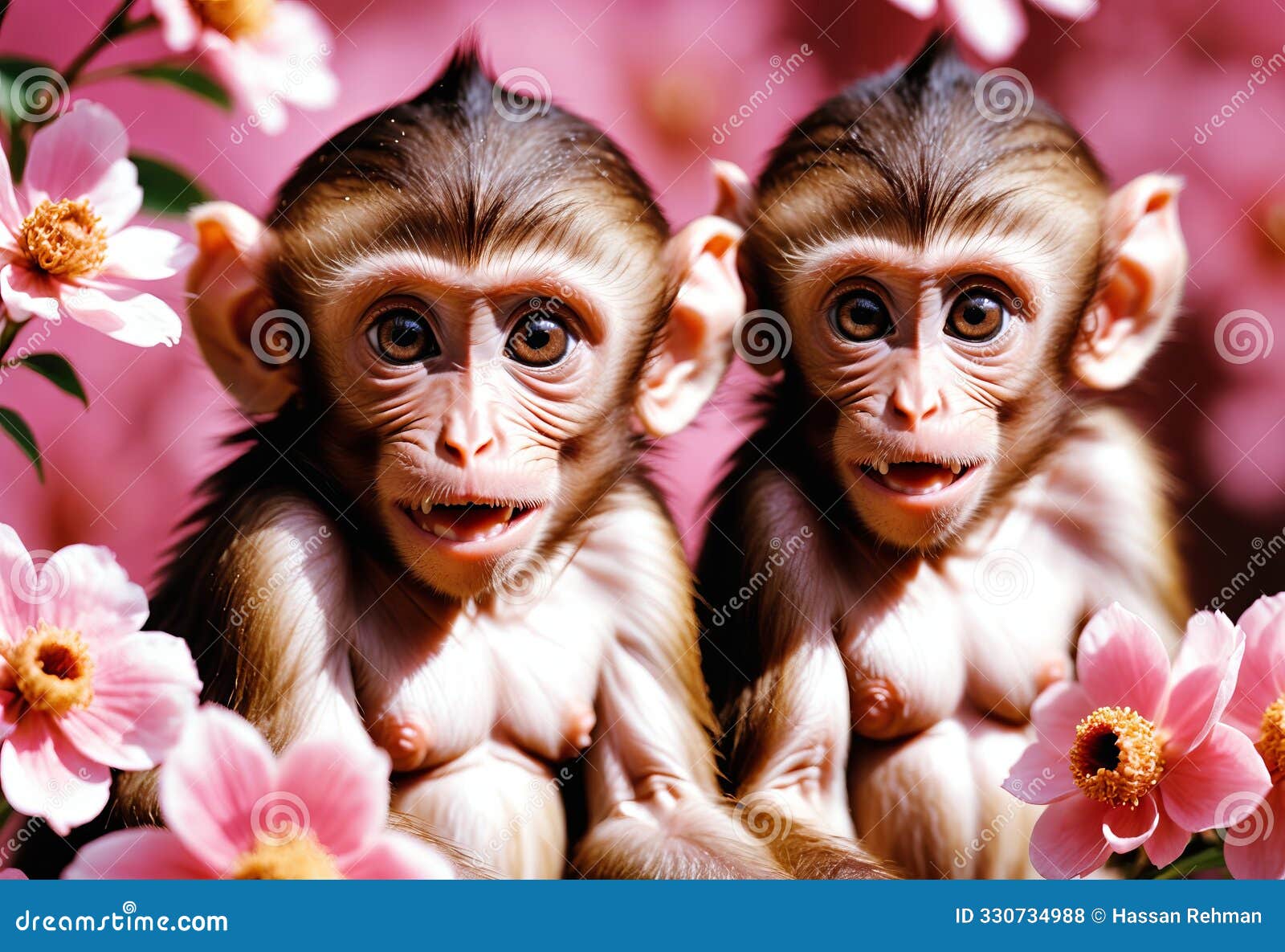 Two Baby Monkeys with Large Eyes Stock Illustration - Illustration of ...