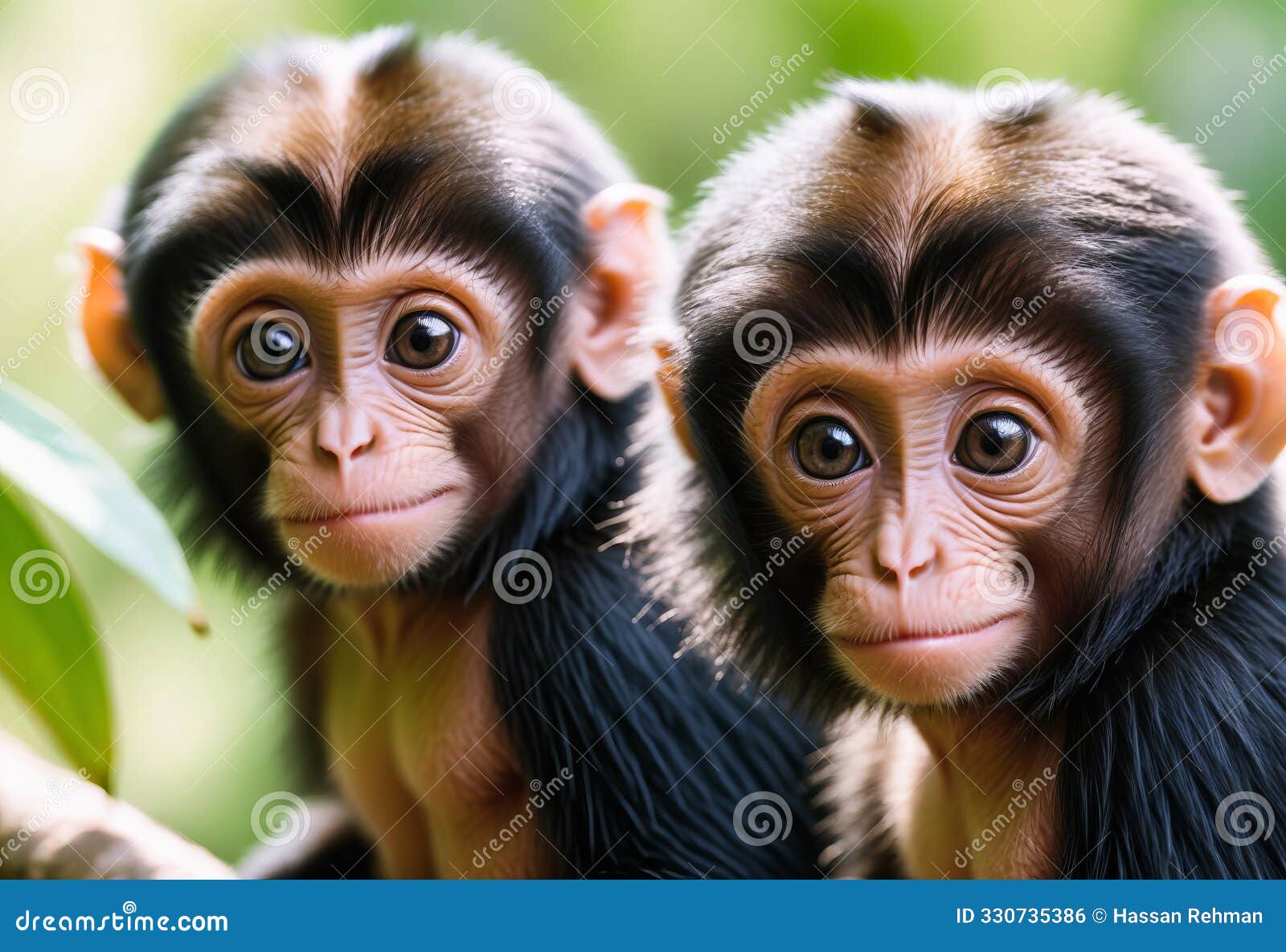 Two Baby Monkeys with Large Eyes Stock Illustration - Illustration of ...