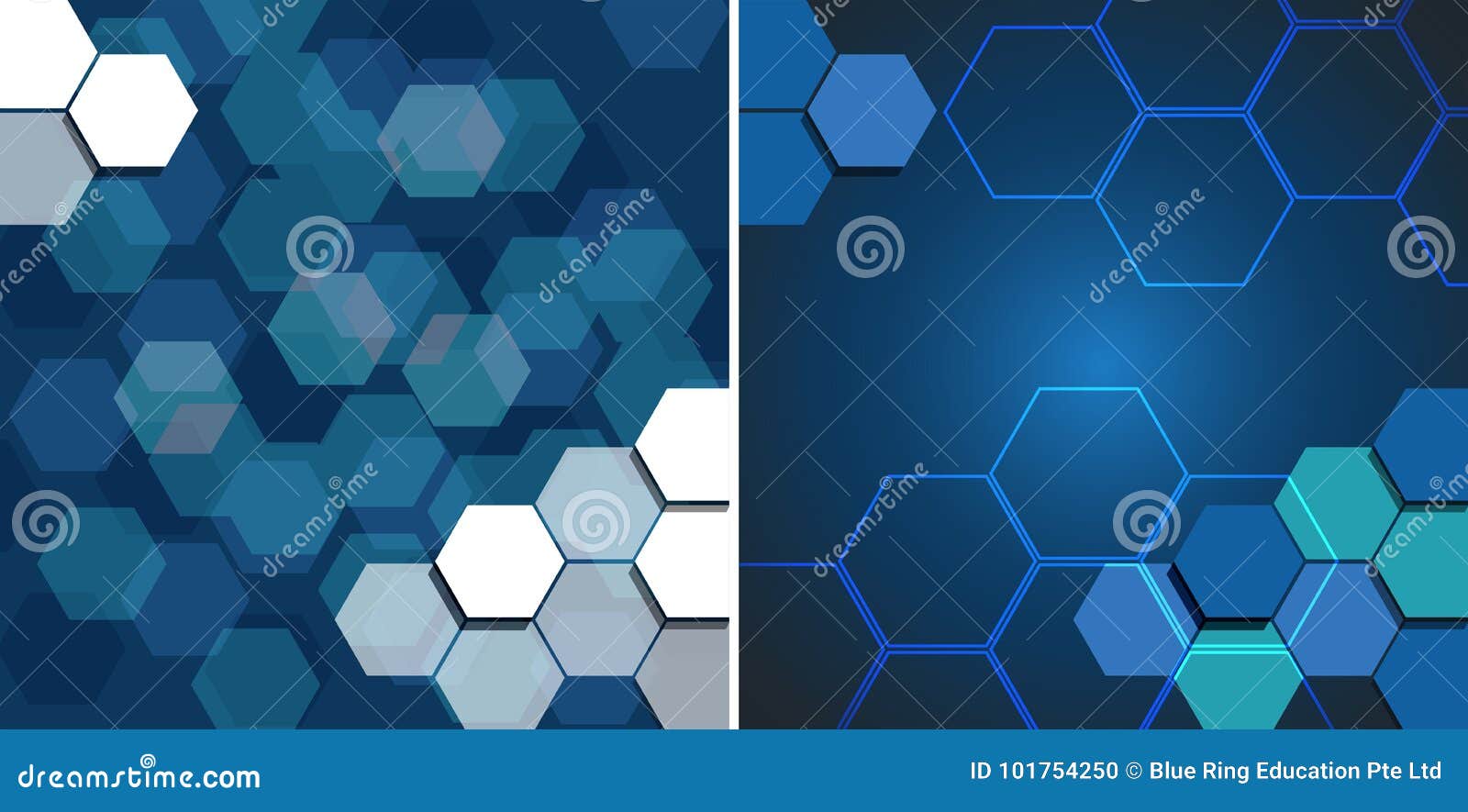 Two Background Templates with Blue Hexagon Patterns Stock Illustration ...