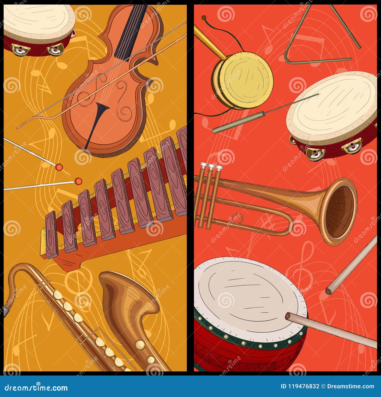 Two Backgrounds with Notes and Musical Instruments. Stock Vector ...