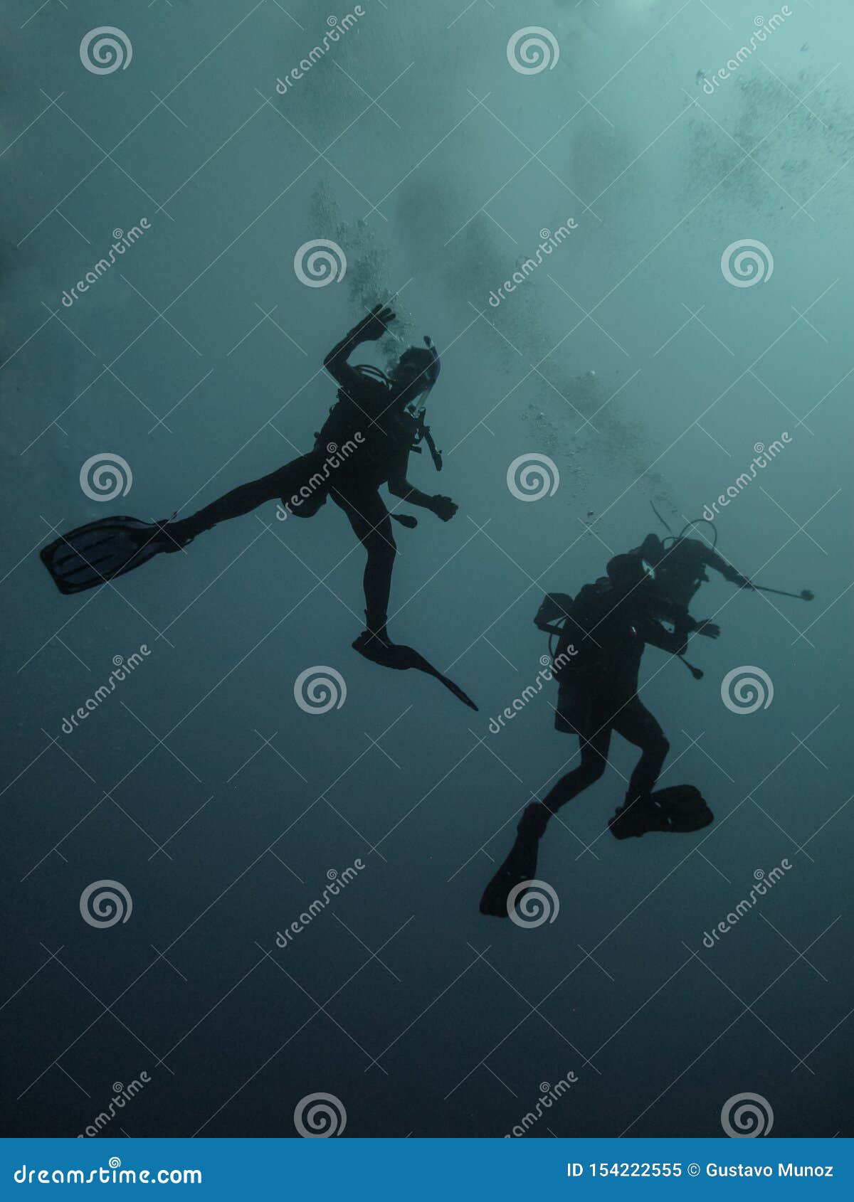 Two Backlit Divers in the Red Sea, Off the Coast of Yambu in Saudi ...