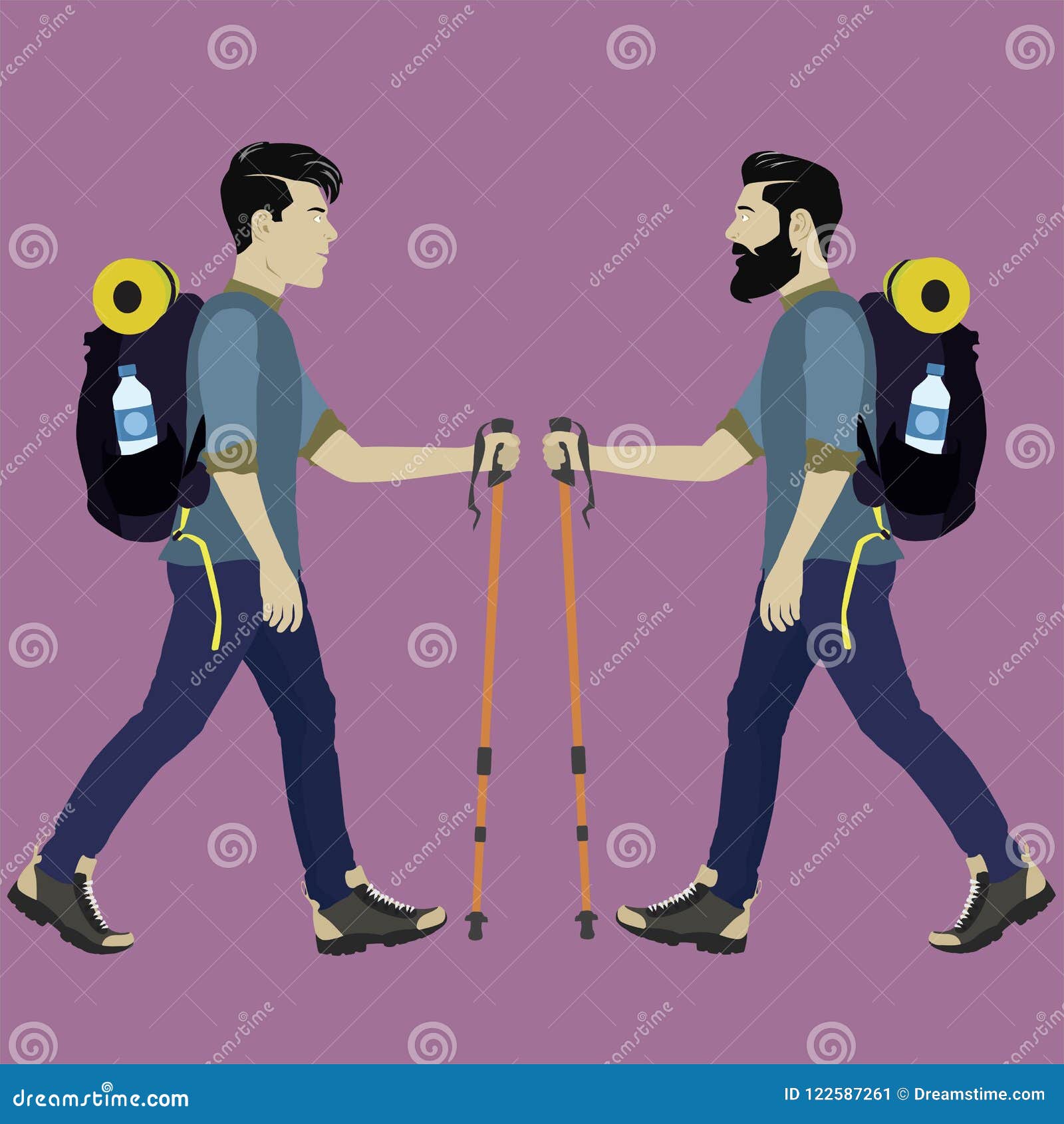 Two Backpacker Man Travelling Flat Design Stock Illustration ...